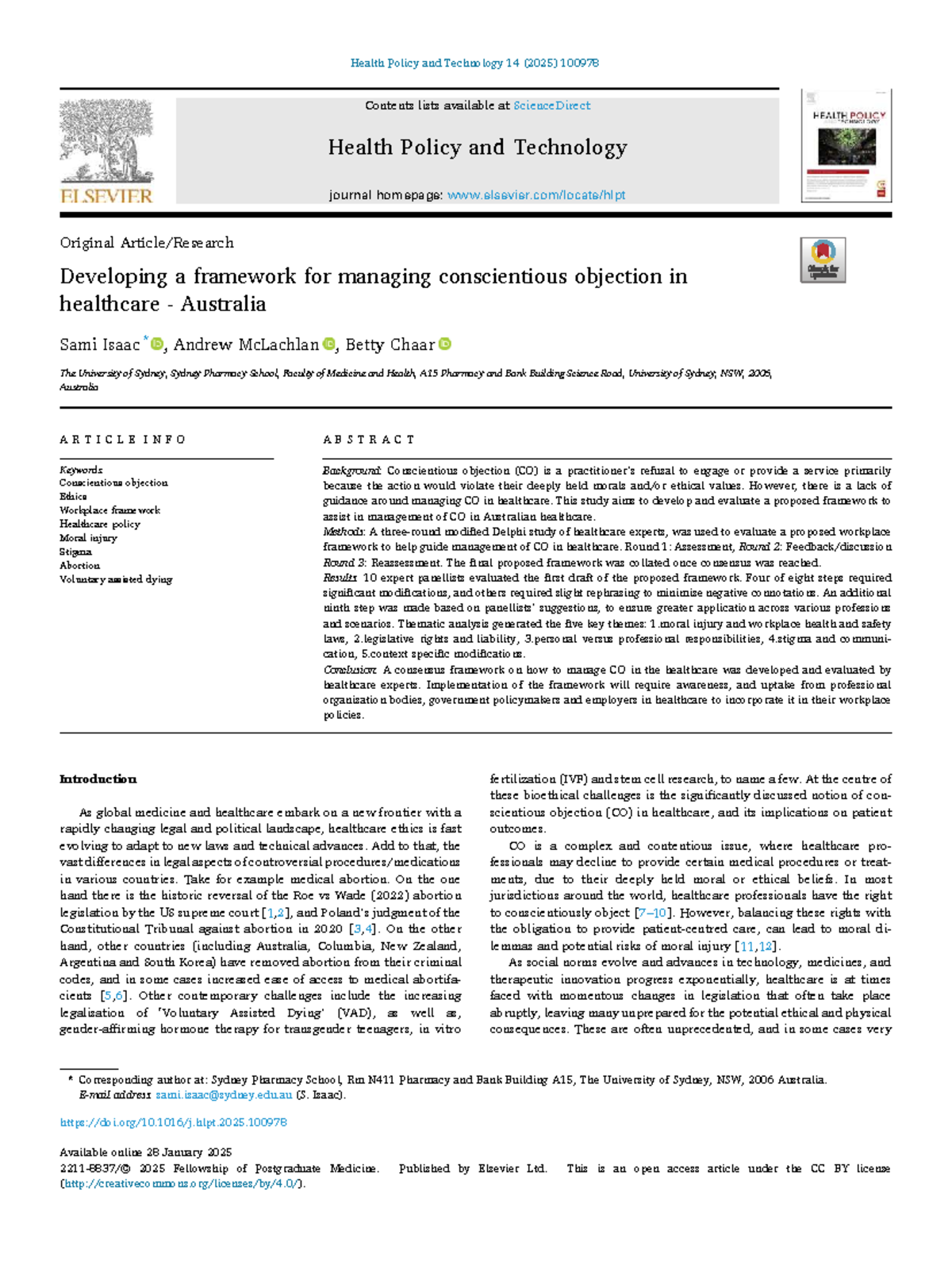 Developing a Framework for Managing Conscientious Objection in ...