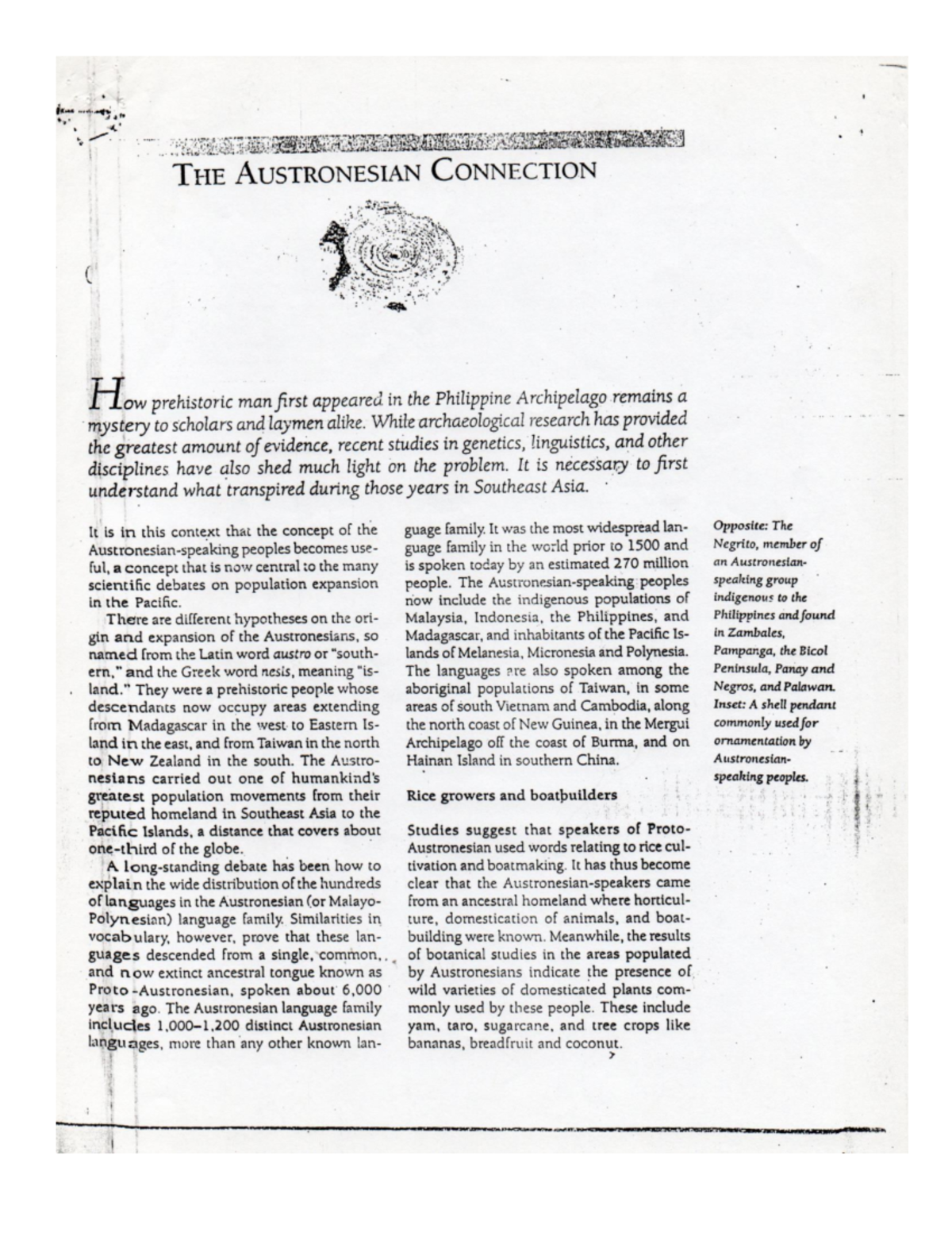 The Austronesian Connection: Insights into Philippine Prehistory - Studocu