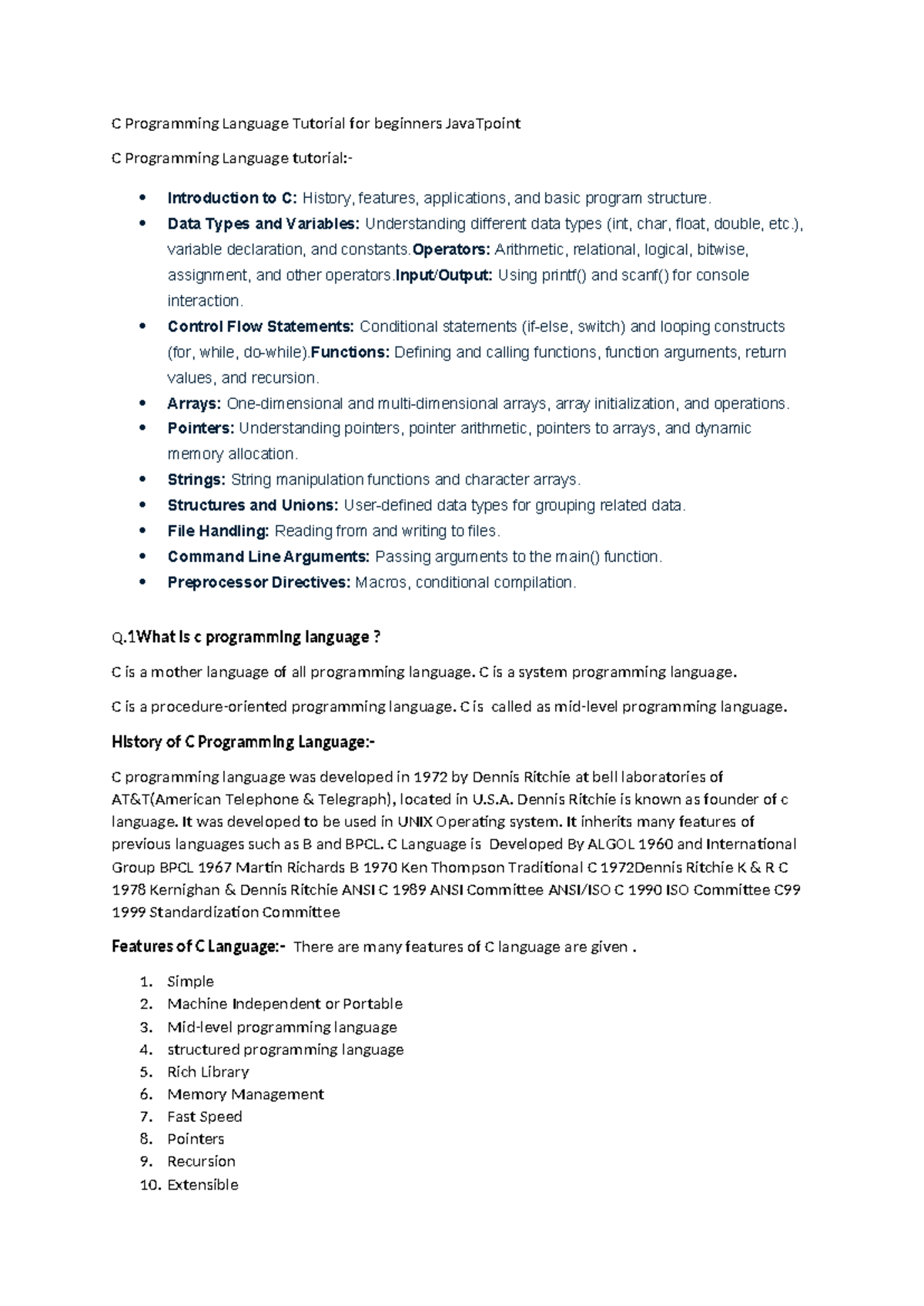 C Programming Language Notes for Beginners and Professionals - Studocu