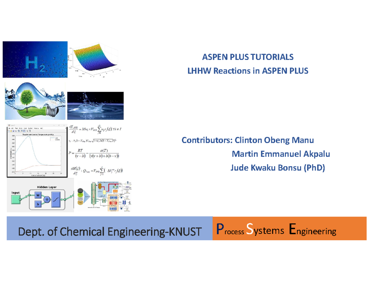 ASPEN PLUS Tutorial 5-1: Simulating LHHW Kinetics in Reactors - Studocu