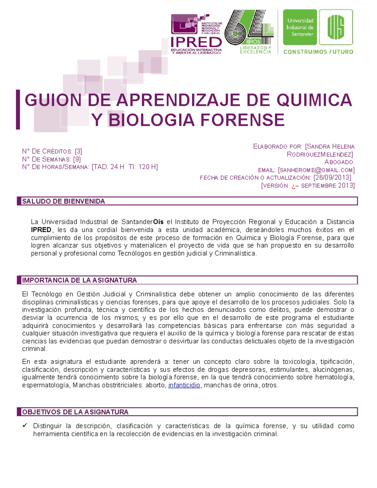 Guion de aprendizaje dede quimica y biologia forense-1 - GUION DE ...