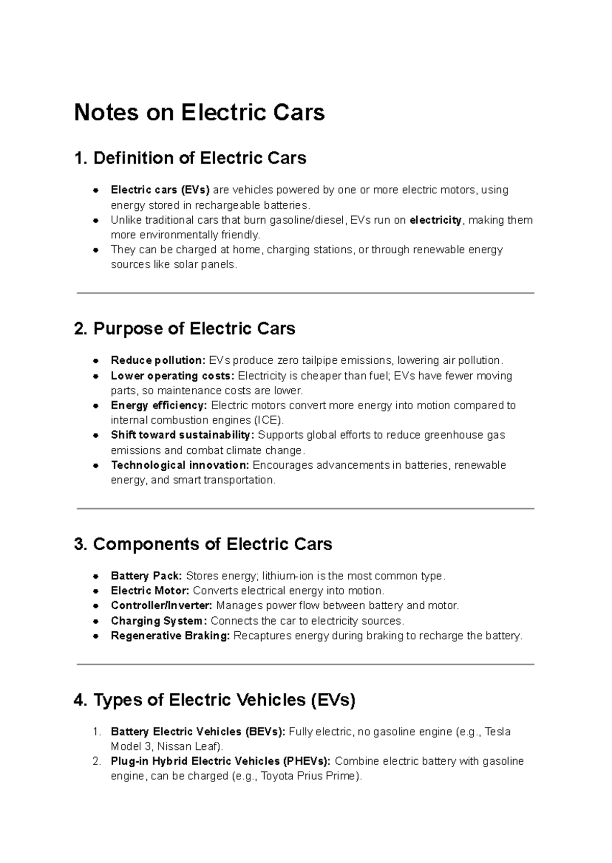 Notes on Electric Cars: Definition, Types, and Impact - Studocu