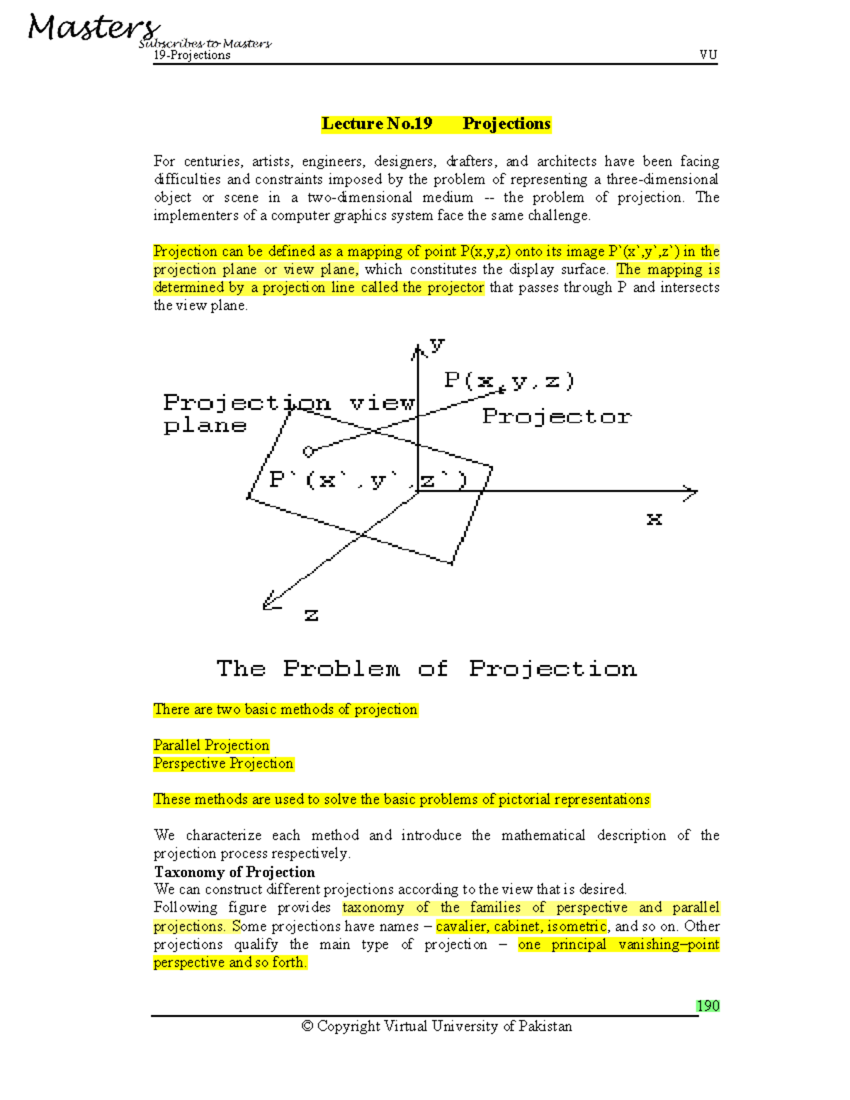 Cs602 Projections & Perspective Lecture Notes for Final Term - Studocu