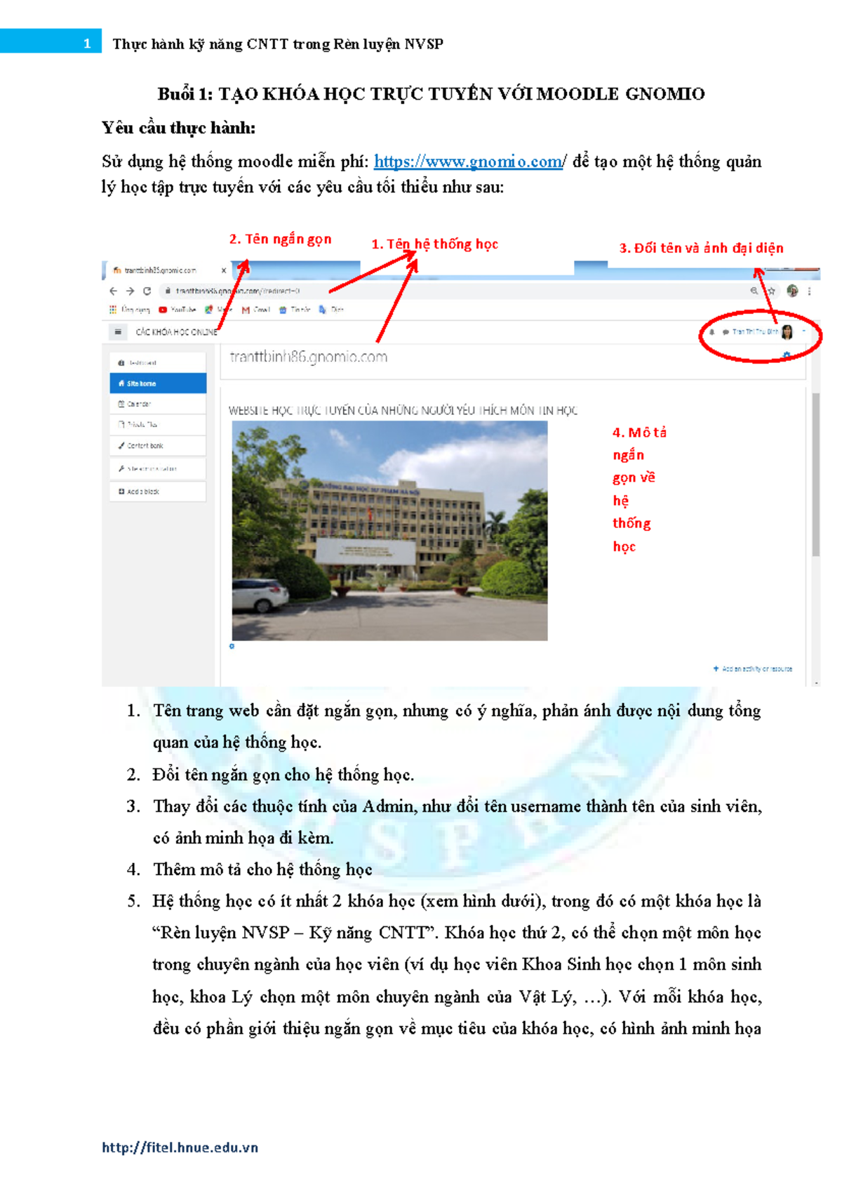 Thực hành CNTT: Tạo Khóa Học Trực Tuyến với Moodle GNOMIO - Studocu