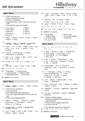 4th Edition Progress test 1-6 - Progress Test Files 1–6 Grammar ...