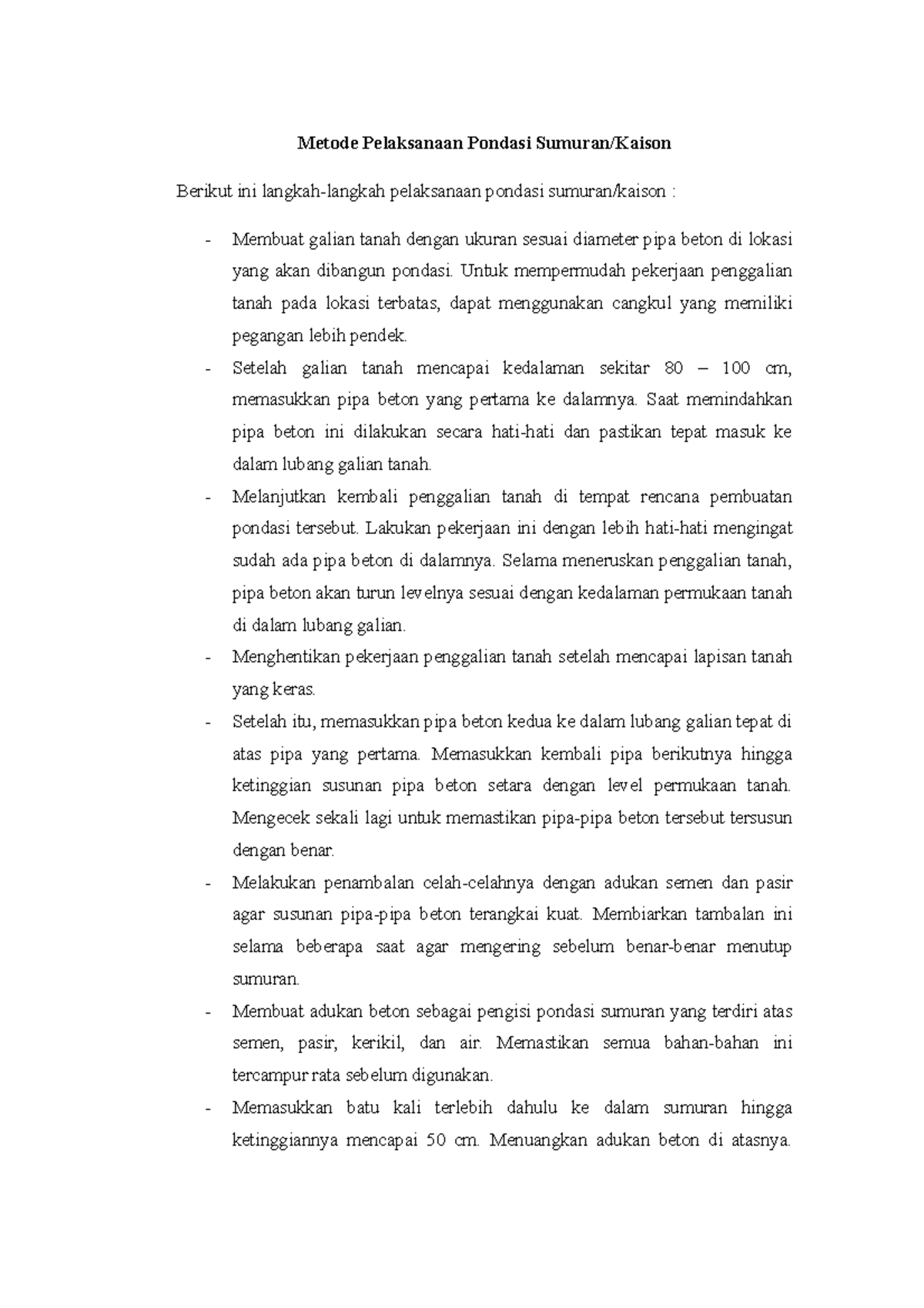 Metode Pelaksanaan Pondasi Sumuran - Metode Pelaksanaan Pondasi Sumuran ...