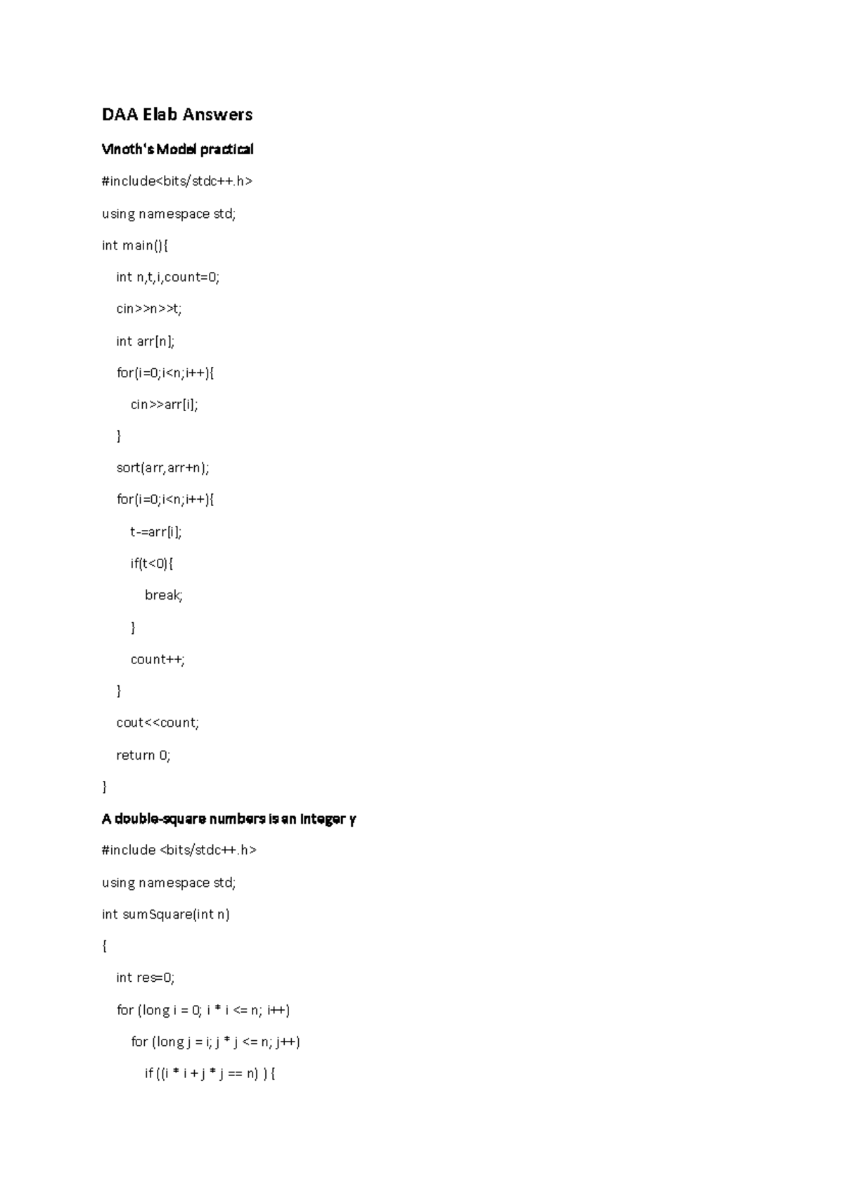 DAA Elab Answers - Practical Code Solutions and Explanations - Studocu