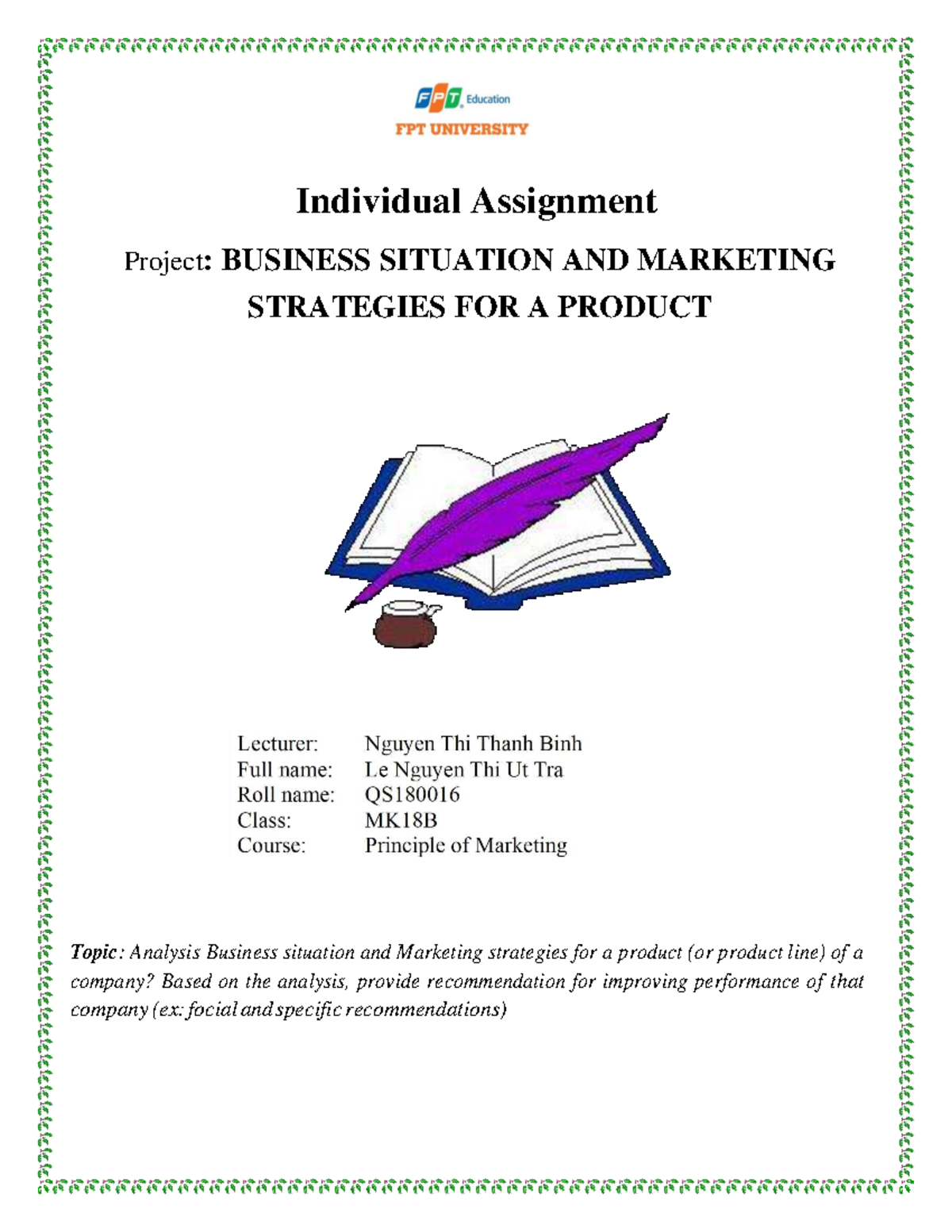 MKT101 Individual Assignment: Business Situation & Marketing Strategies ...
