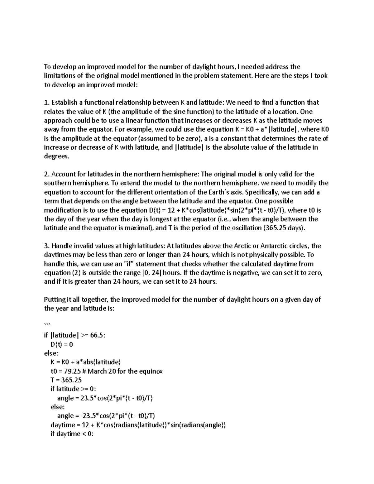 Improved Model for Daylight Hours Based on Latitude Factors - Studocu