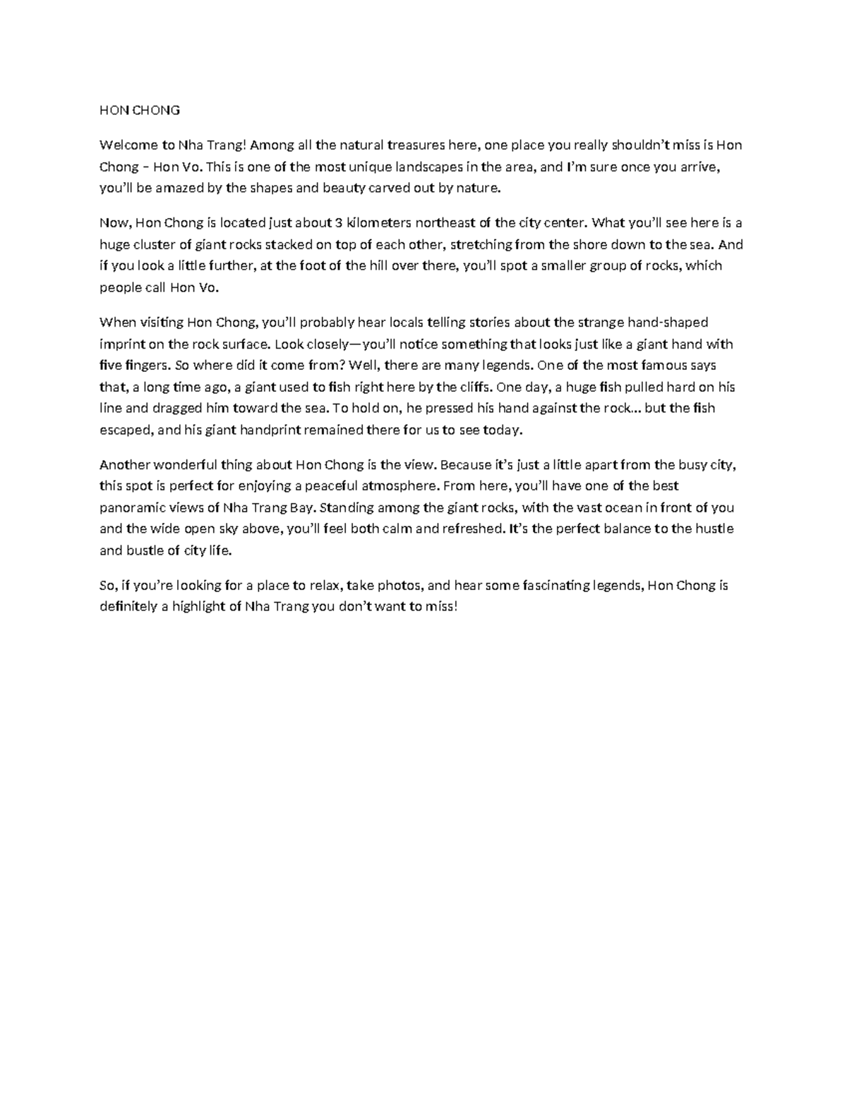 HON CHONG: Exploring the Natural Wonders of Nha Trang - Studocu