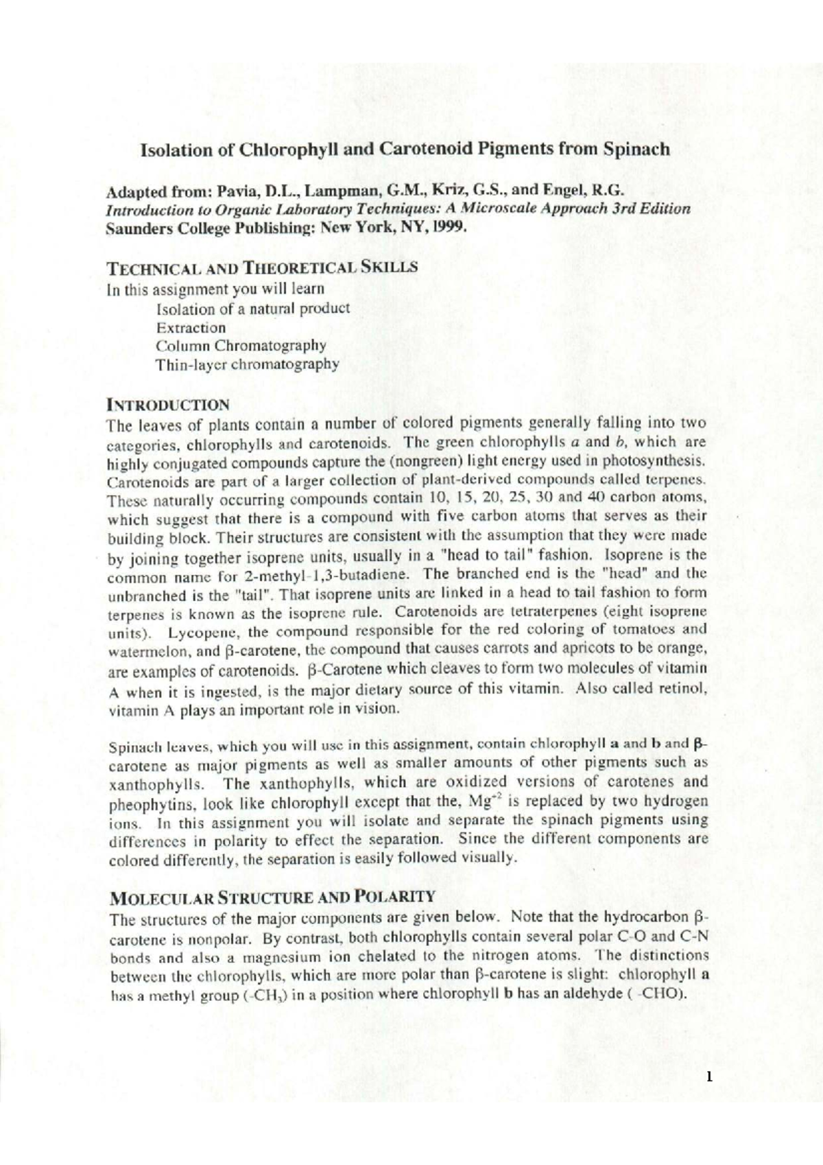 1 2 Procedure for Isolation of Chlorophyll Pigments Using Column ...