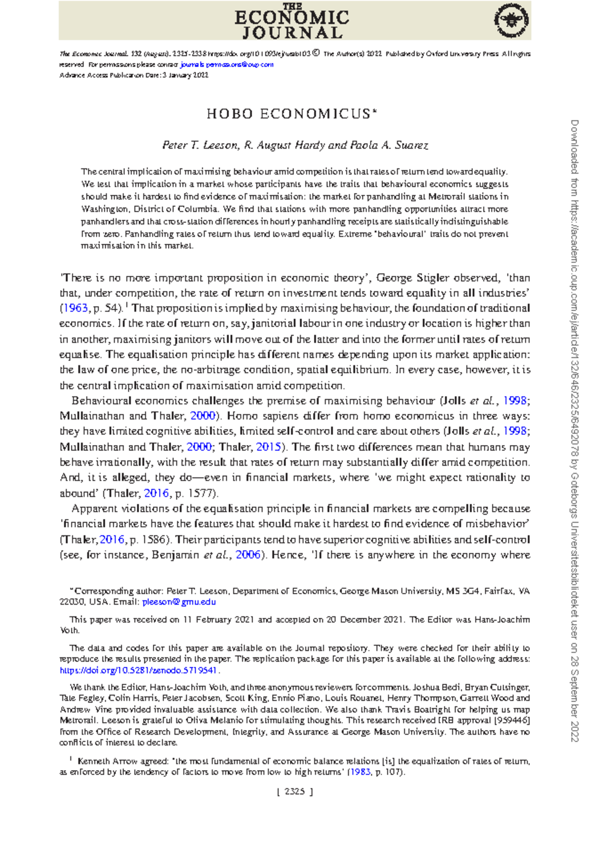 Reading 1.Hobo Economicus - The Economic Journal, 132 (August), 2325 ...