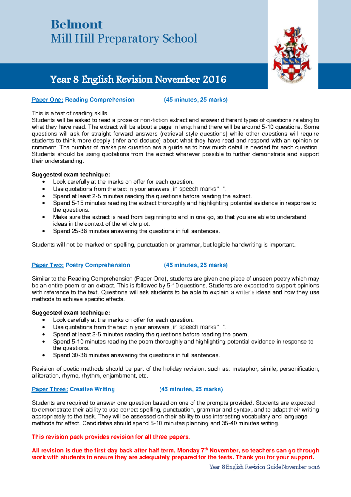 Y8 English Revision Guide: Reading, Poetry, and Creative Writing - Studocu