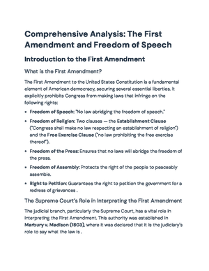Constitutional Law Lecture Notes: Focus on First Amendment & Free ...