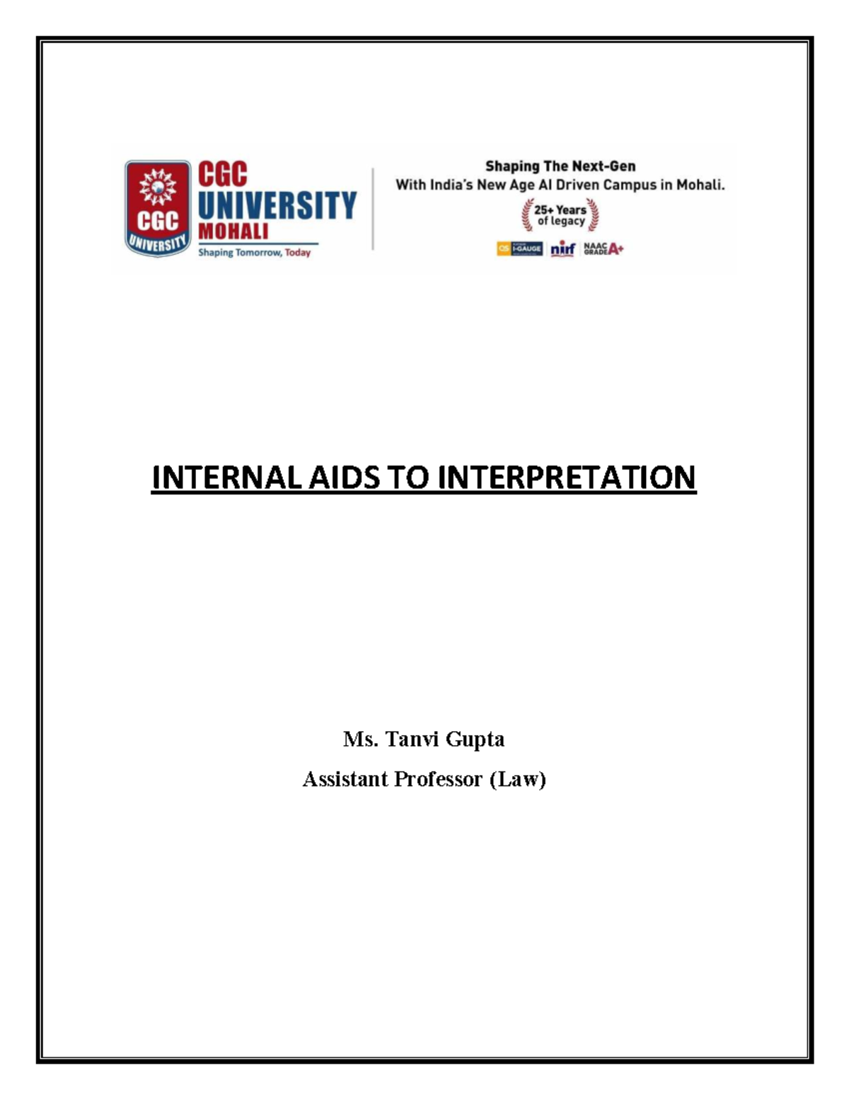 INTERNAL AIDS TO INTERPRETATION: A Legal Perspective (LAW 101) - Studocu