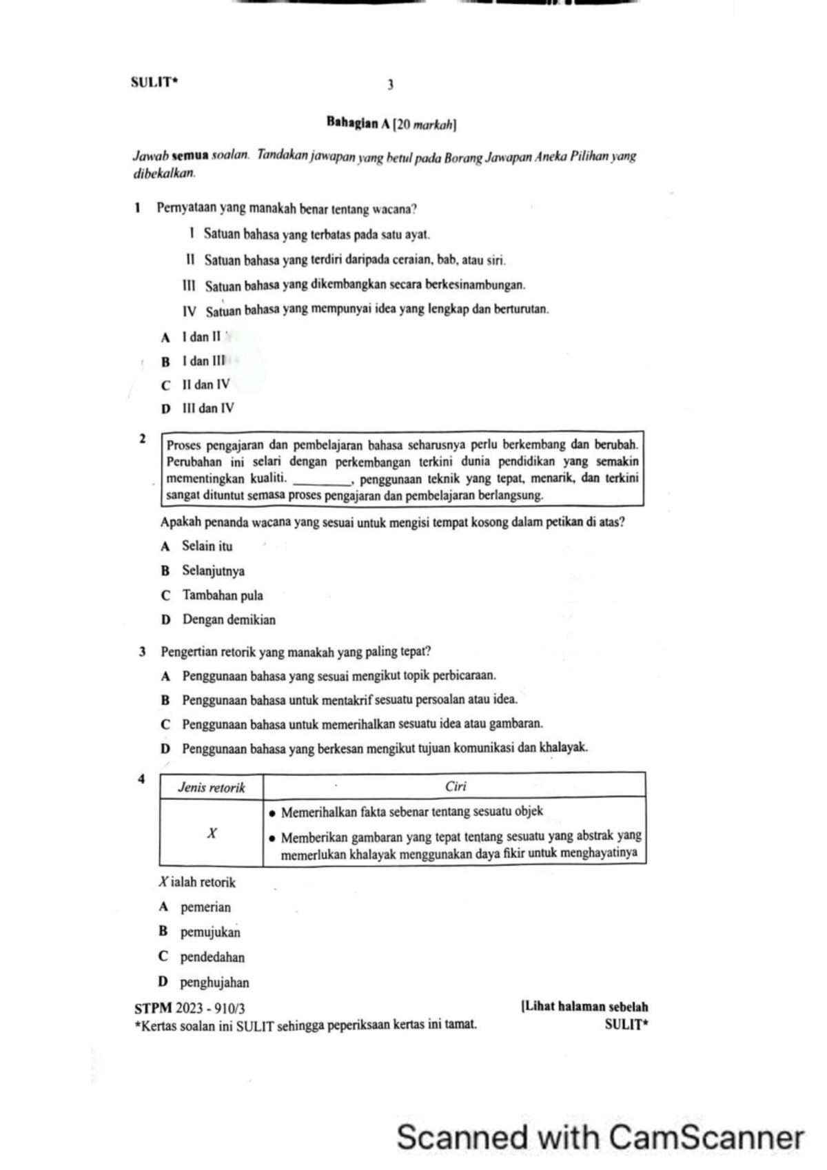 BM 2023 S3 OBJ - Soalan Peperiksaan STPM Sem 3 - Studocu