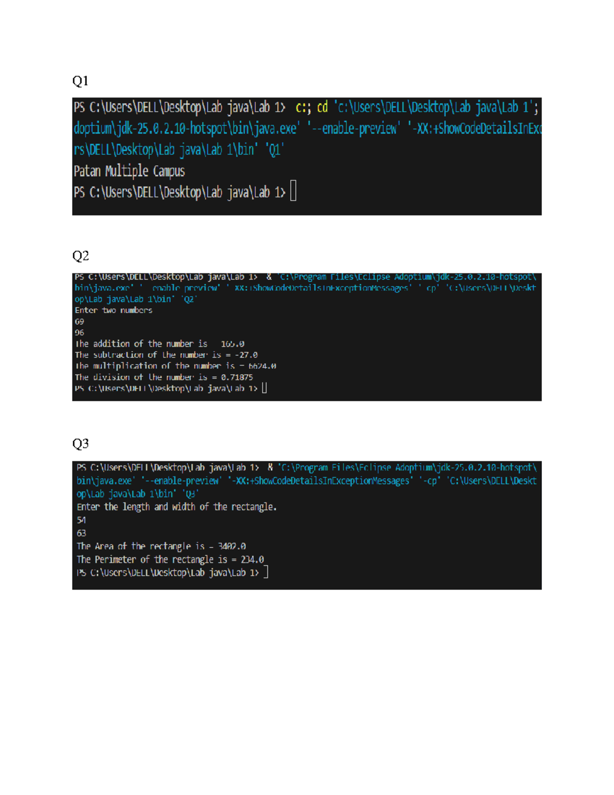 Lab 1 ko output - its th labreprt of java - School of Management at ...