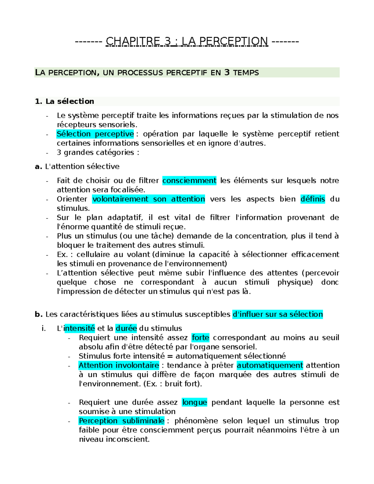 Chapitre 3 - Notes Complètes et Réponses au Quiz sur la Perception ...