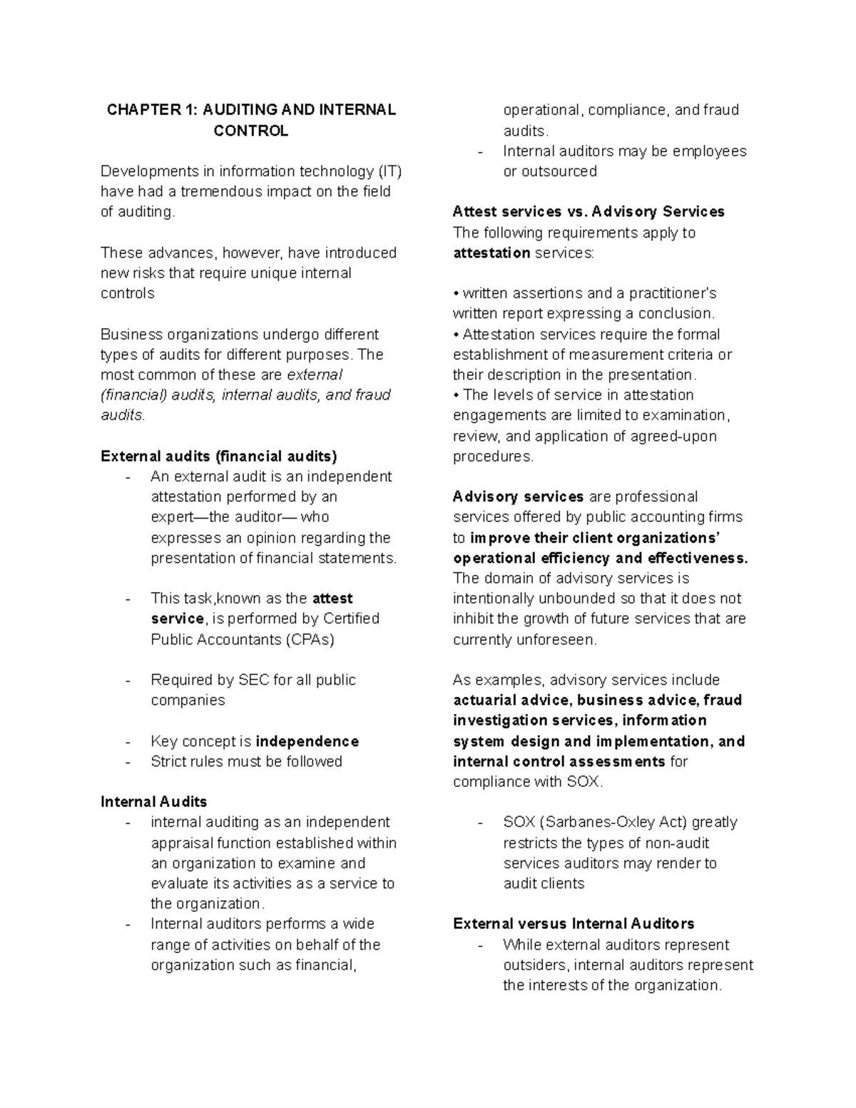 IT Audit Review Notes: Chapters 1 & 3 Summary and Insights - Studocu