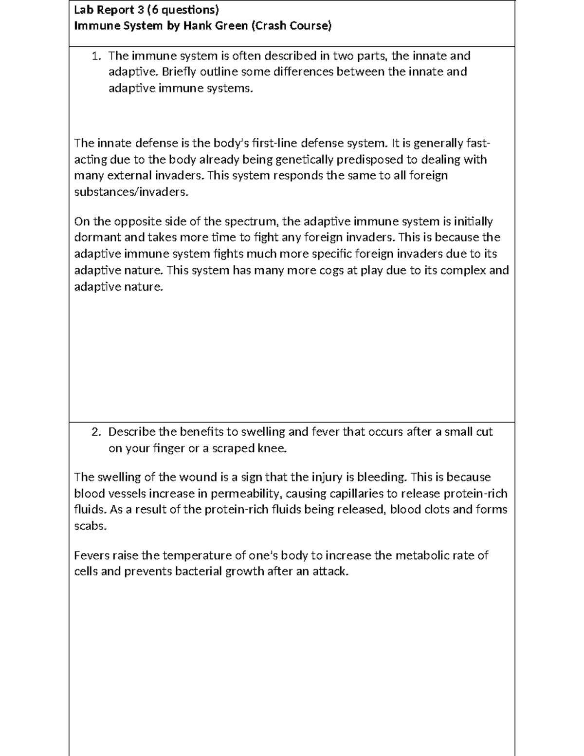 Lab Report 3: Immune System Insights - Crash Course (Hank Green) - Studocu