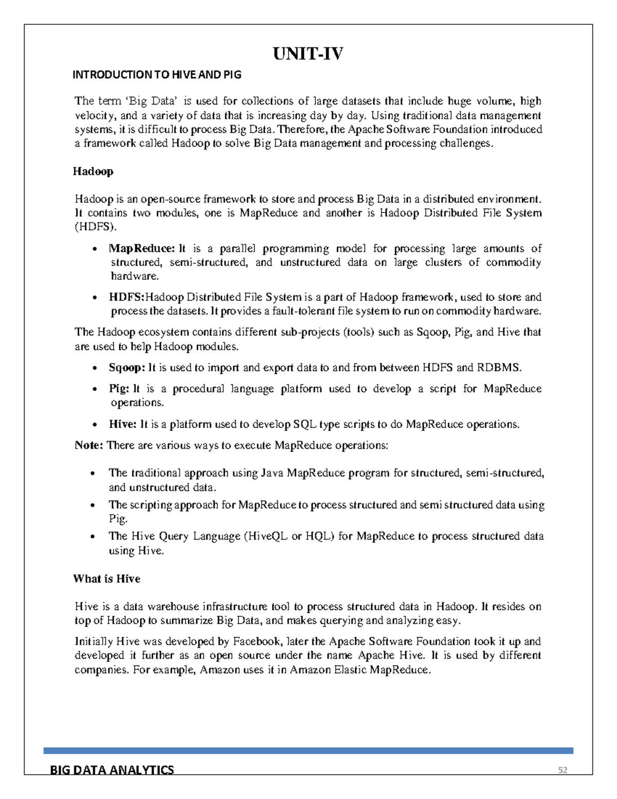 R17A0528 Big Data Analytics: Introduction to Hive and Pig - Studocu