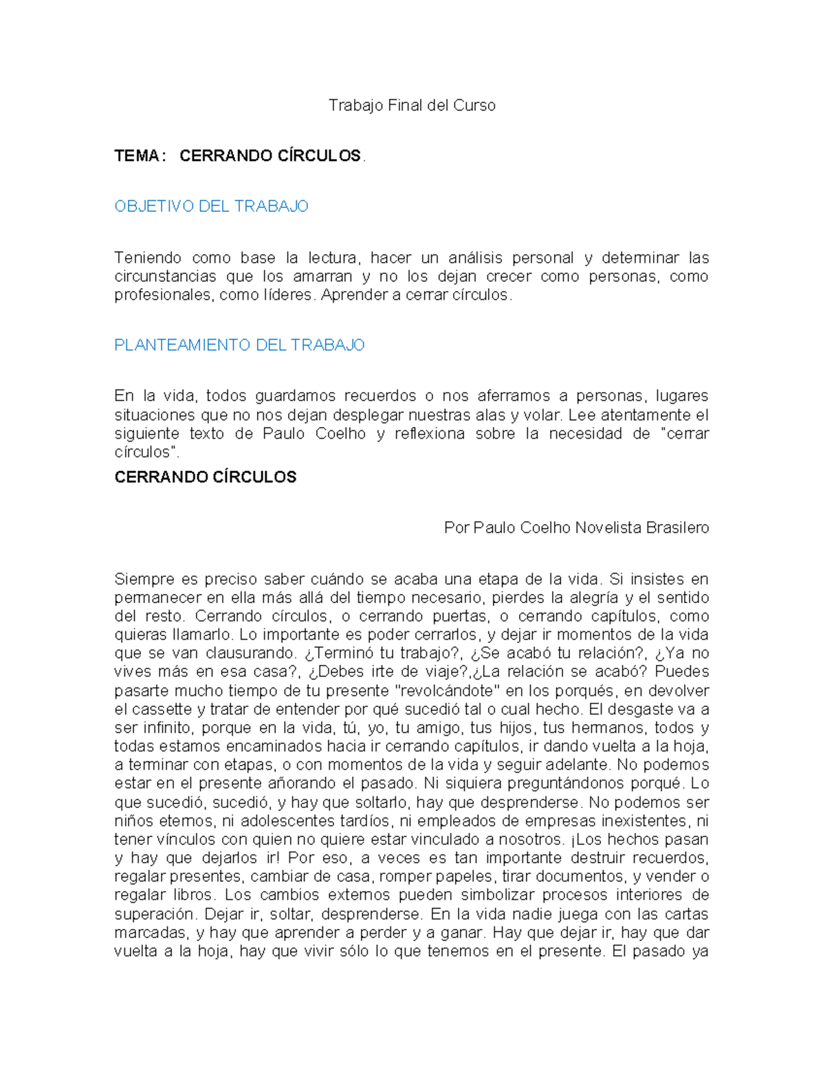 Trabajo Final del Curso: Cerrar Círculos para el Crecimiento Personal ...