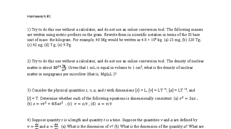 HW #1 - Practice Problems for Final Exam in Physics - Studocu