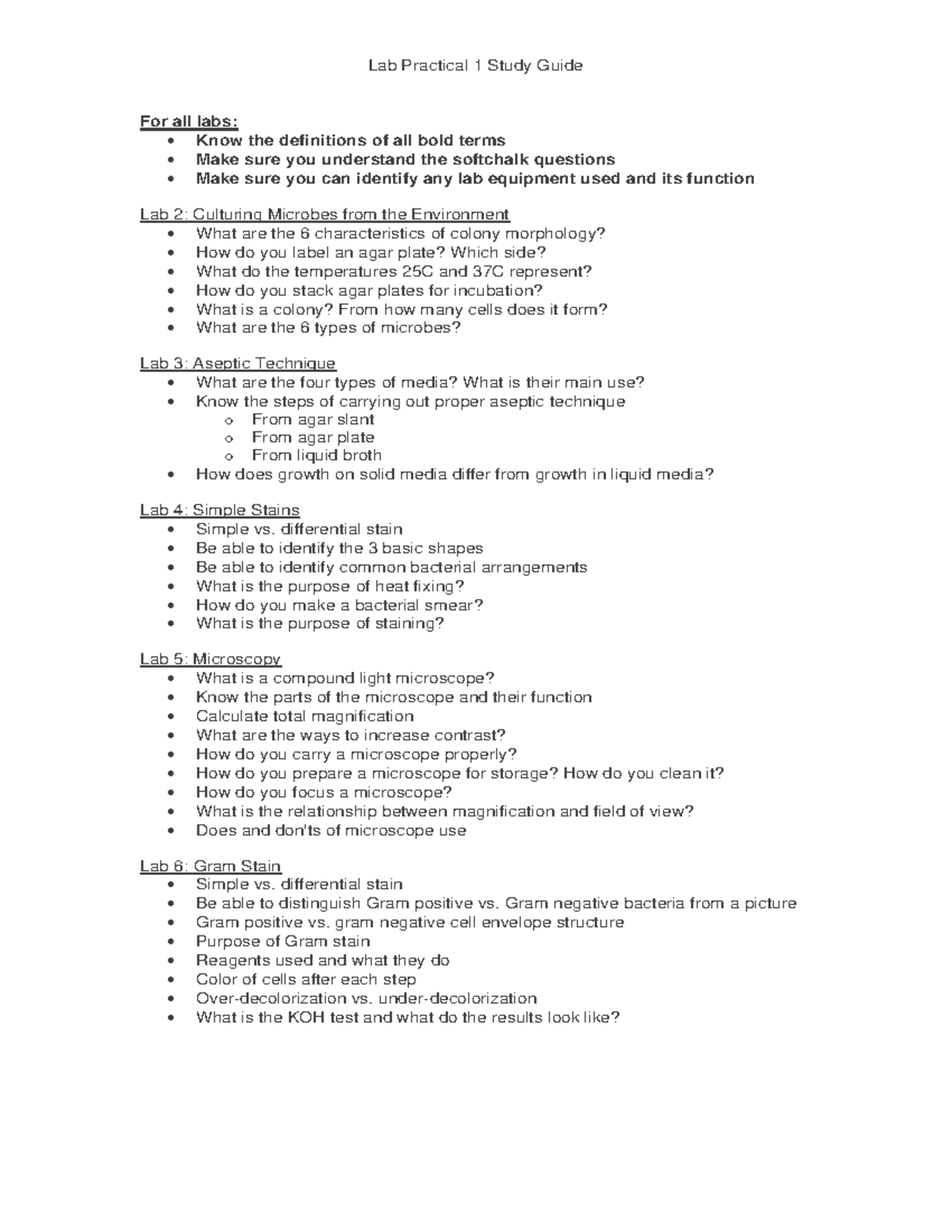 BIO 2500 Lab Practical 1 Comprehensive Study Guide - Studocu