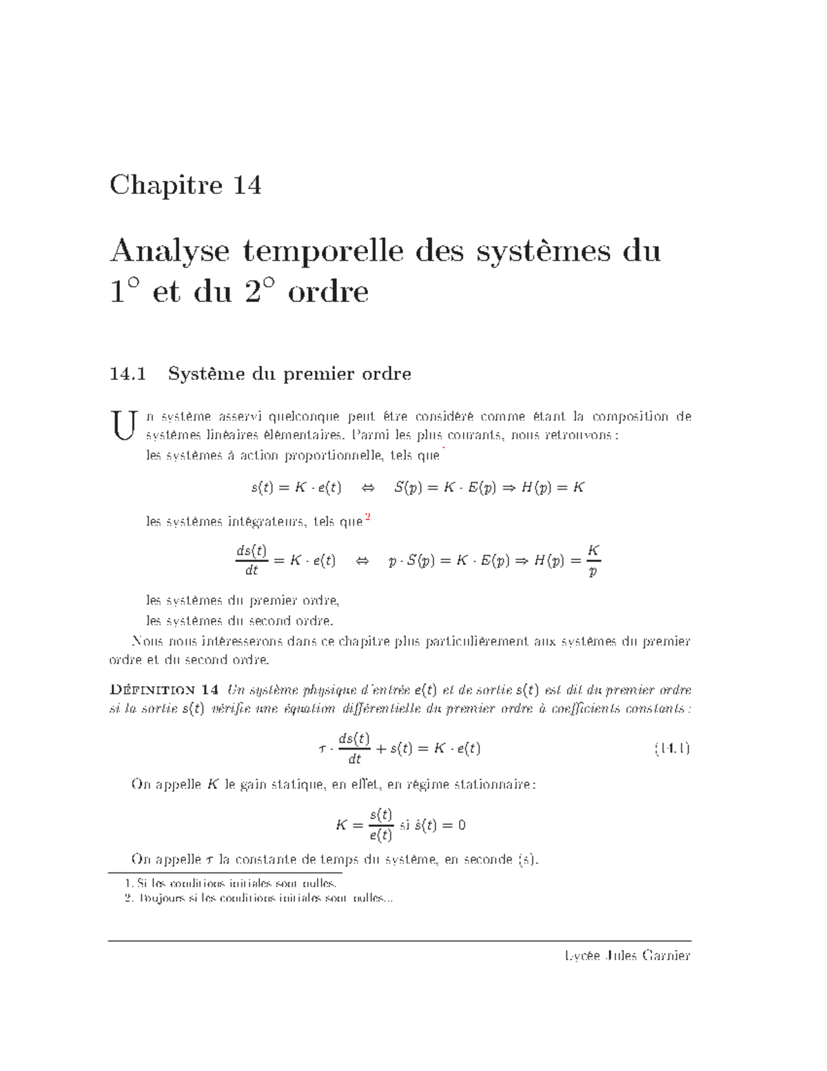 1L ordre et 2L ordre - Cours de systeme asservi - ' + - Studocu
