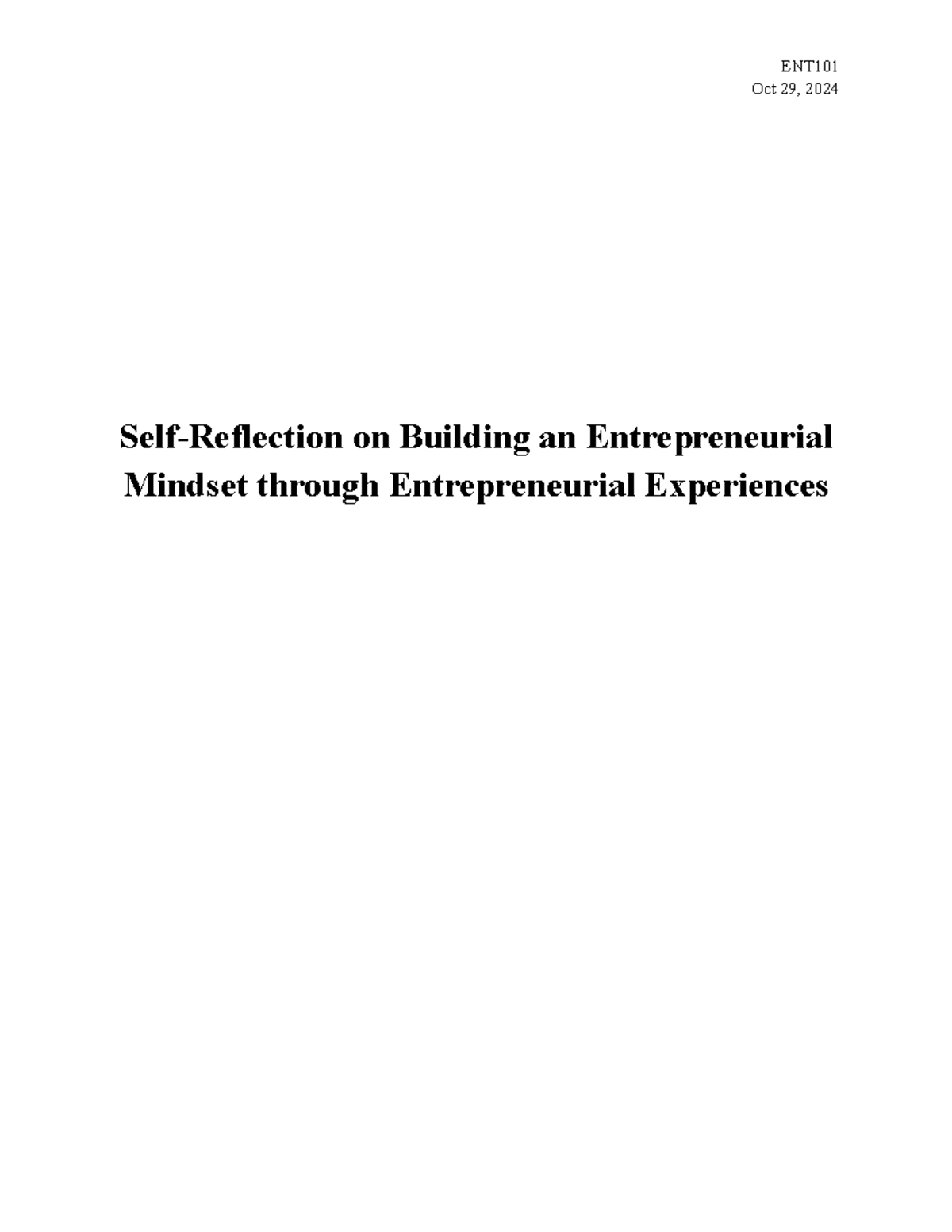 Self-Reflection on Building an Entrepreneurial Mindset through ...
