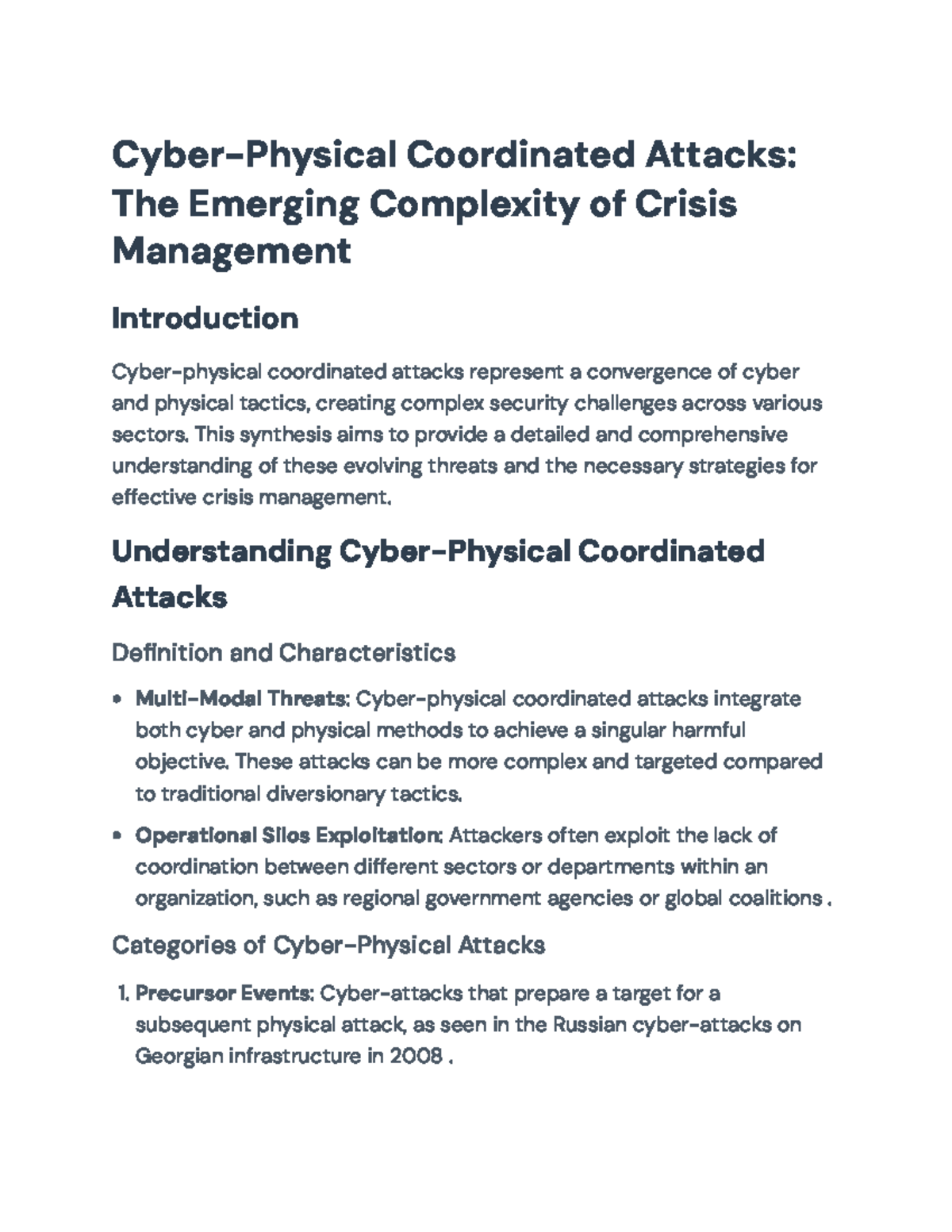 Cyber-Physical Coordinated Attacks: Strategies for Crisis Management ...