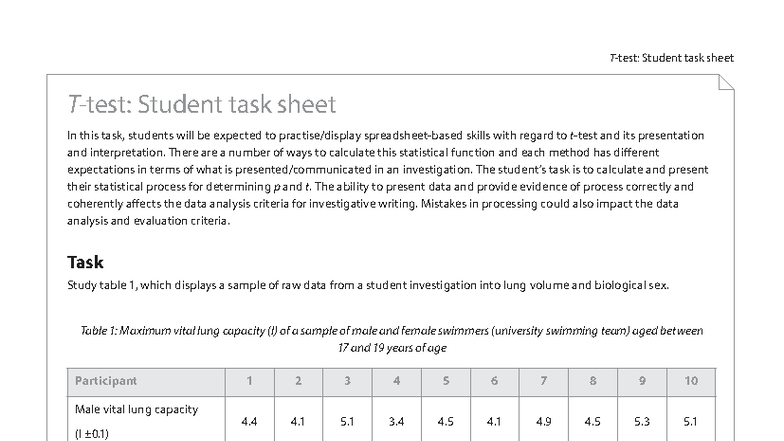 IB DP Bio - IA Task Sheet: Statistical Analysis & t-test - Studocu