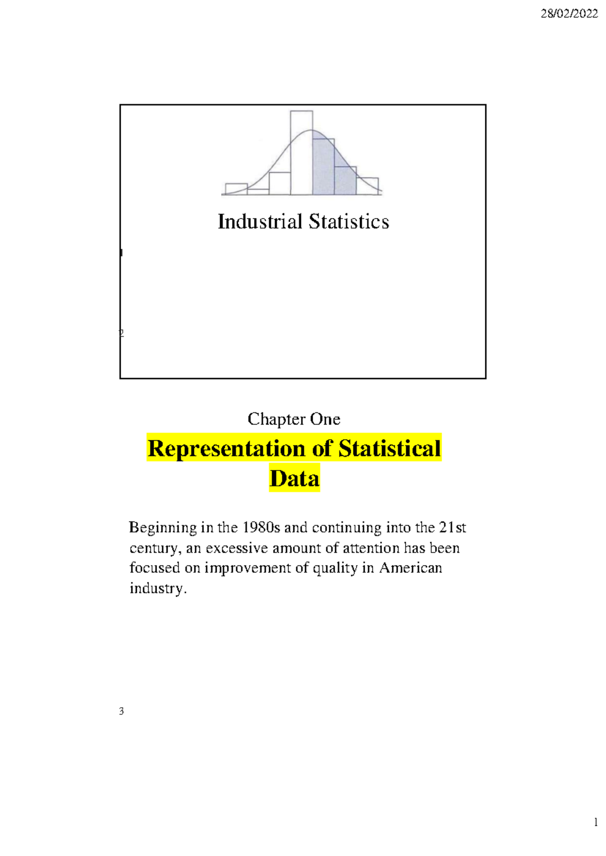 Representation of Statistical Data - Industrial Statistics 1 2 Chapter ...