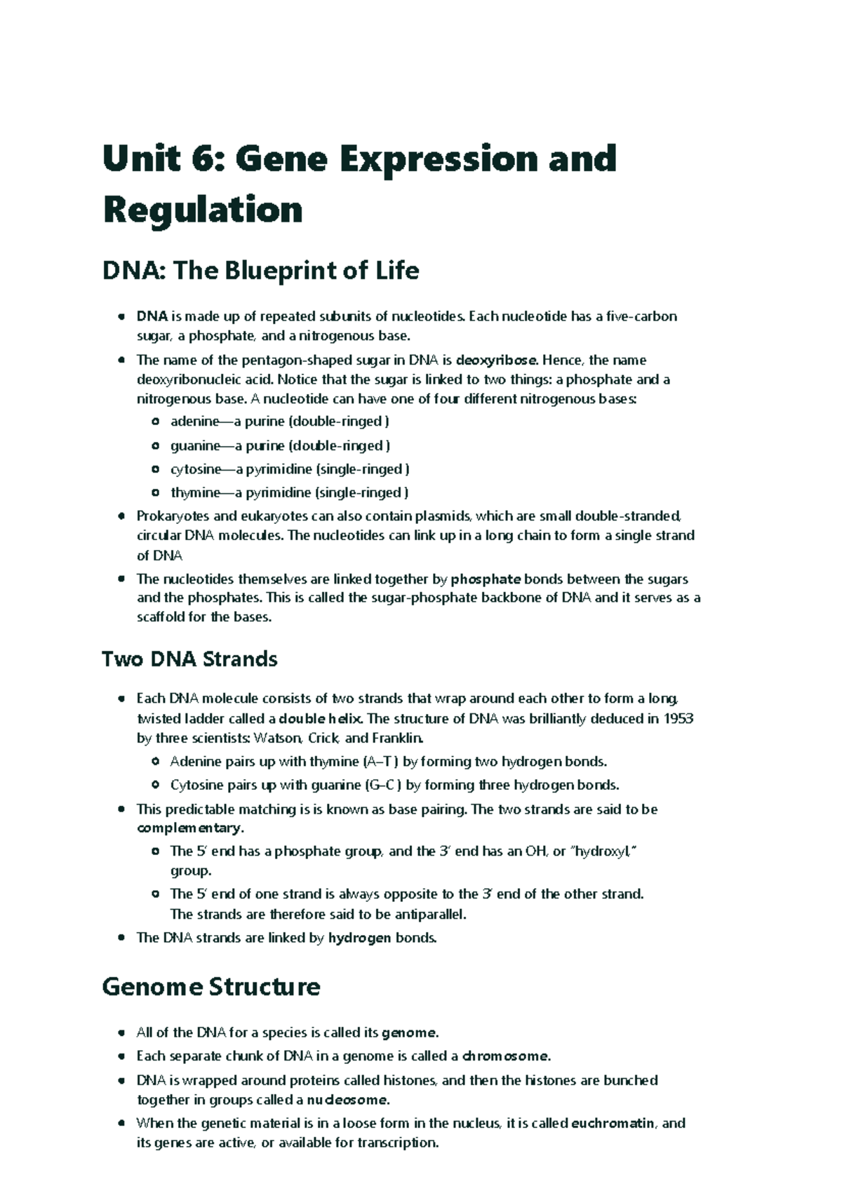 Unit 6 AP Biology Summary: Gene Expression & Regulation Notes - Studocu