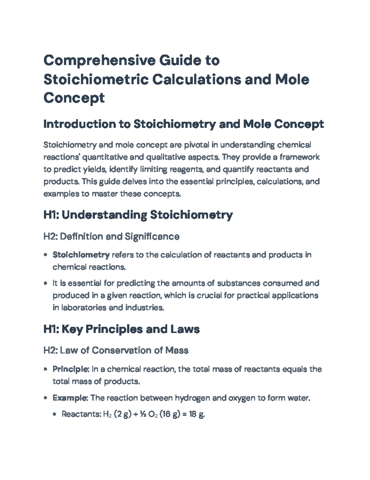 Comprehensive Guide to Stoichiometry and Mole Concept (CHEM101 ...