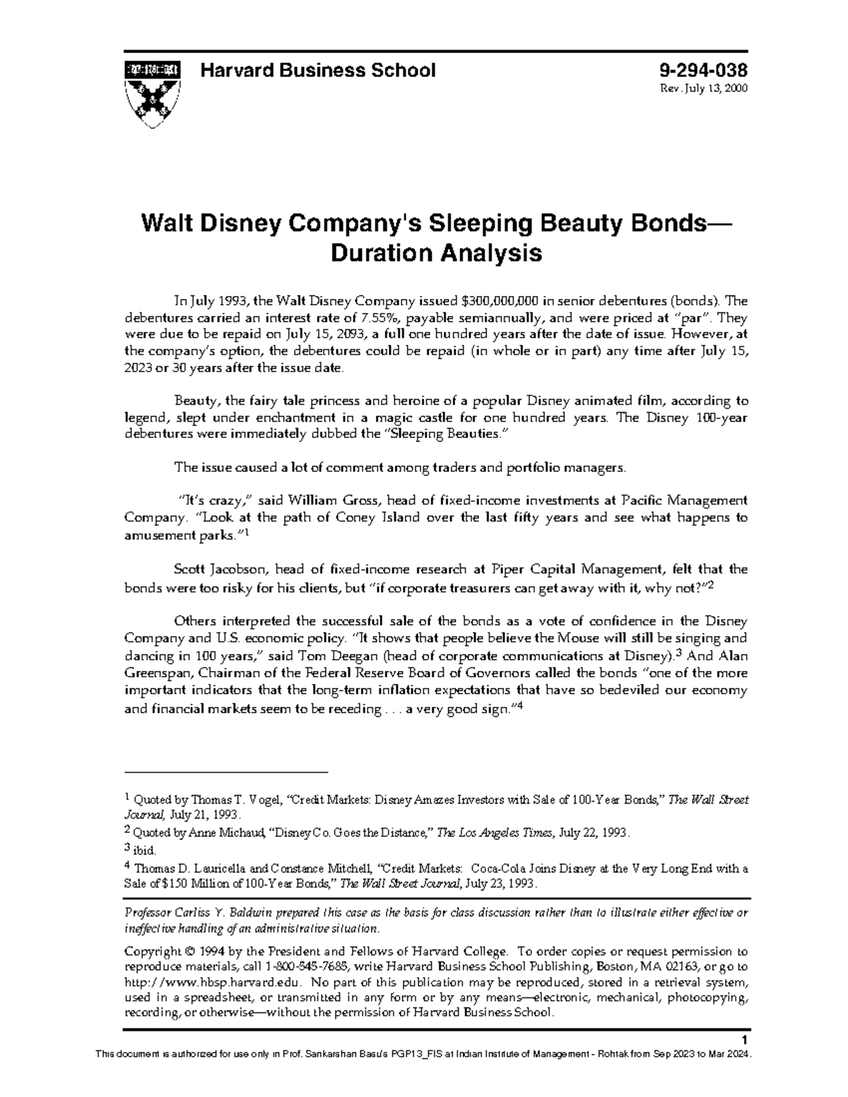 C1 Walt Disney Co. Sleeping Beauty Bonds: Duration Analysis Insights ...