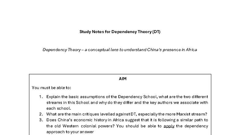 Study Notes for Dependency Theory (DT): Analyzing Africa's Context ...