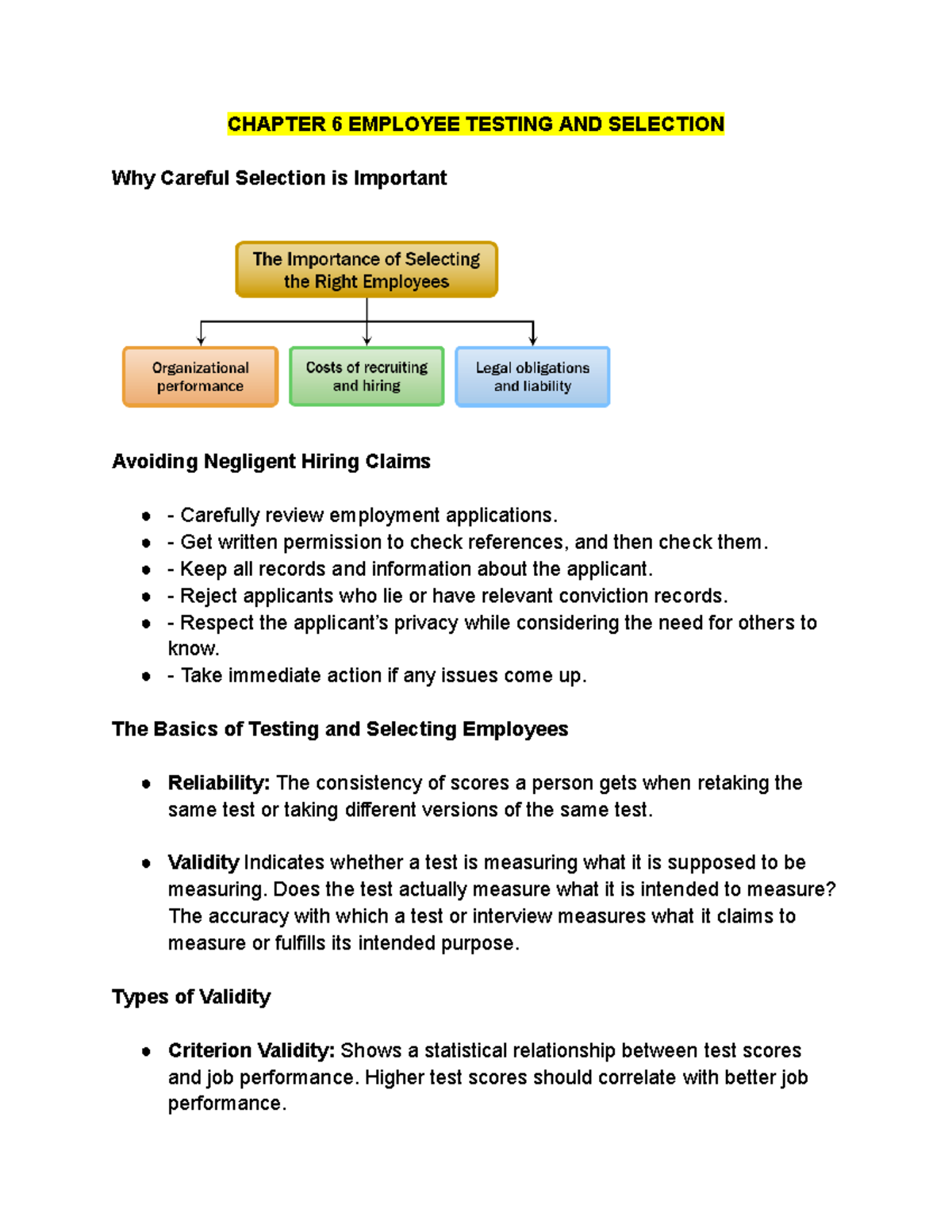 HRM Final Exam: Employee Testing & Selection Overview - Studocu
