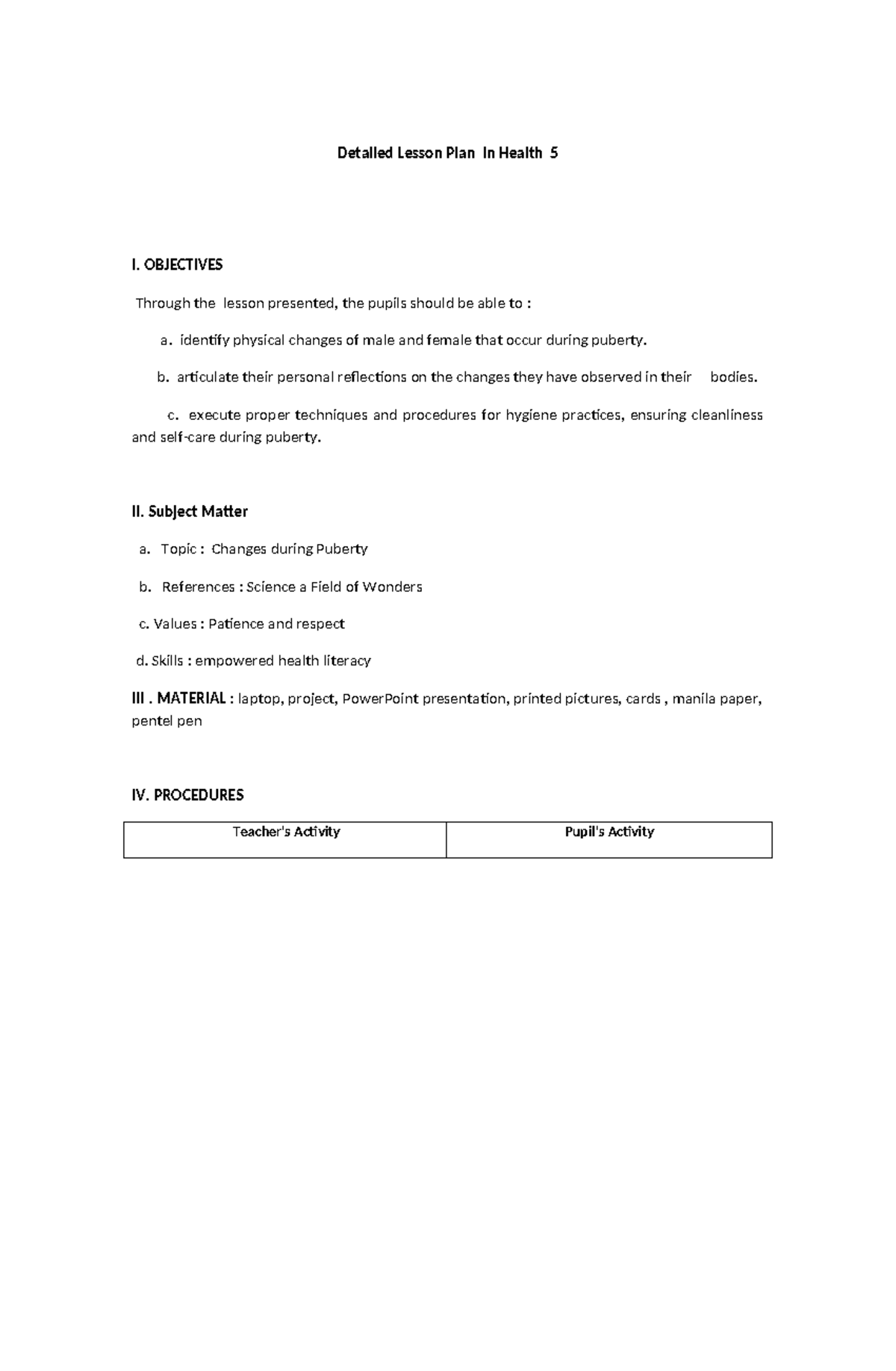 Grade 5 - Hope it helps - Detailed Lesson Plan in Health 5 I ...