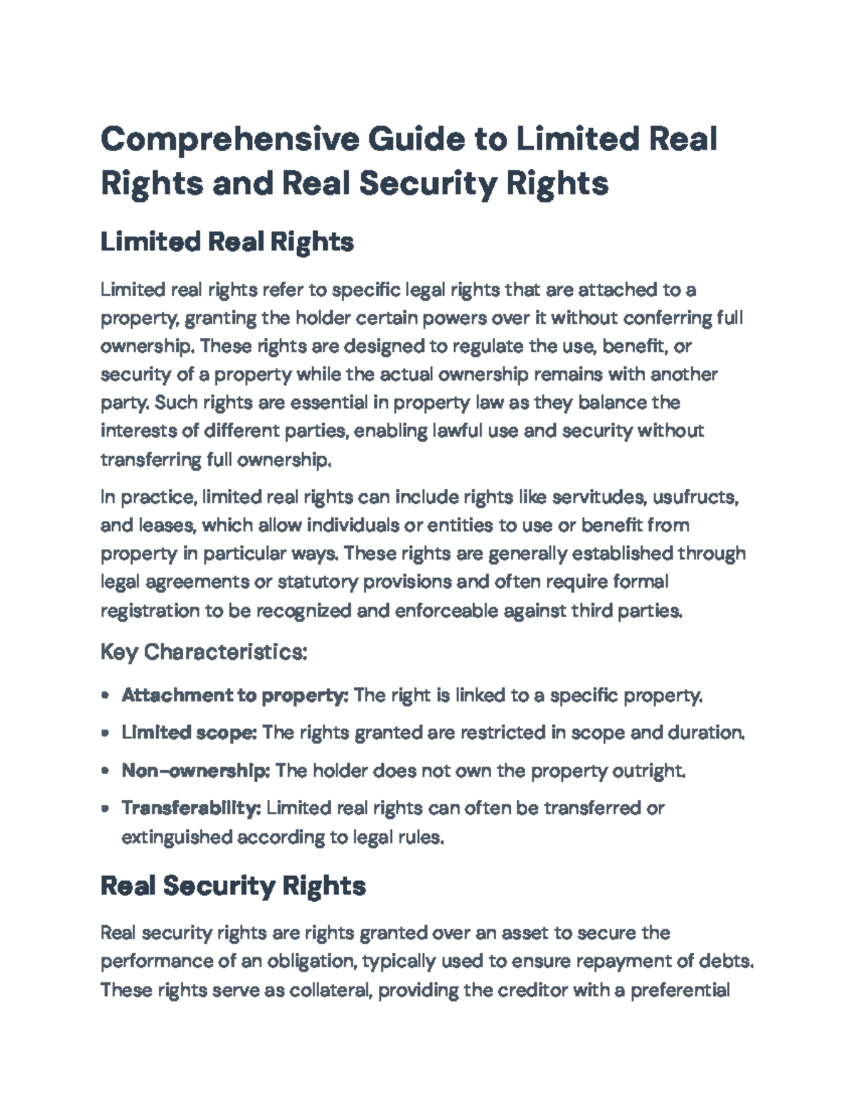 Comprehensive Overview of Limited Real Rights & Security Rights - Studocu