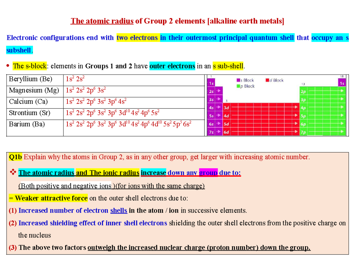 Group 2 Elements: Trends in Atomic Radius and Reactivity - Chemistry 11 ...