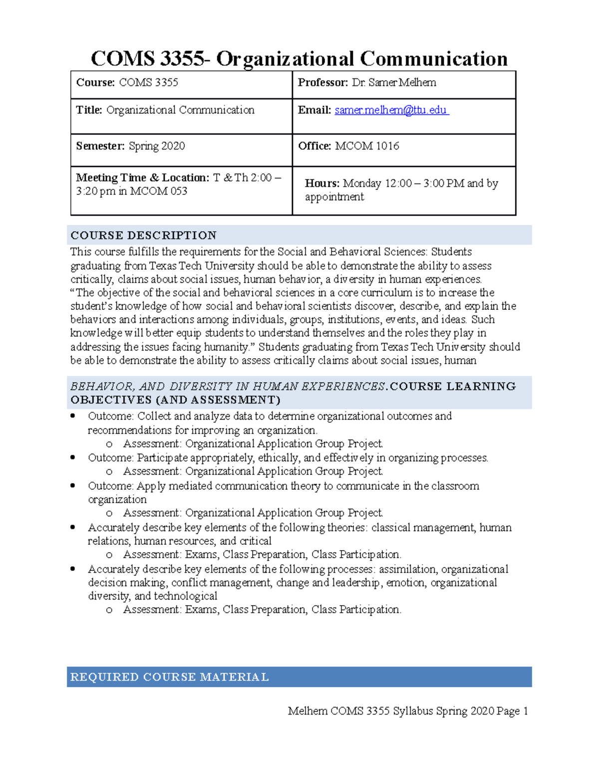 COMS 3355 Spring 2020. 3 - Course: COMS 3355 Professor: Dr. Samer ...