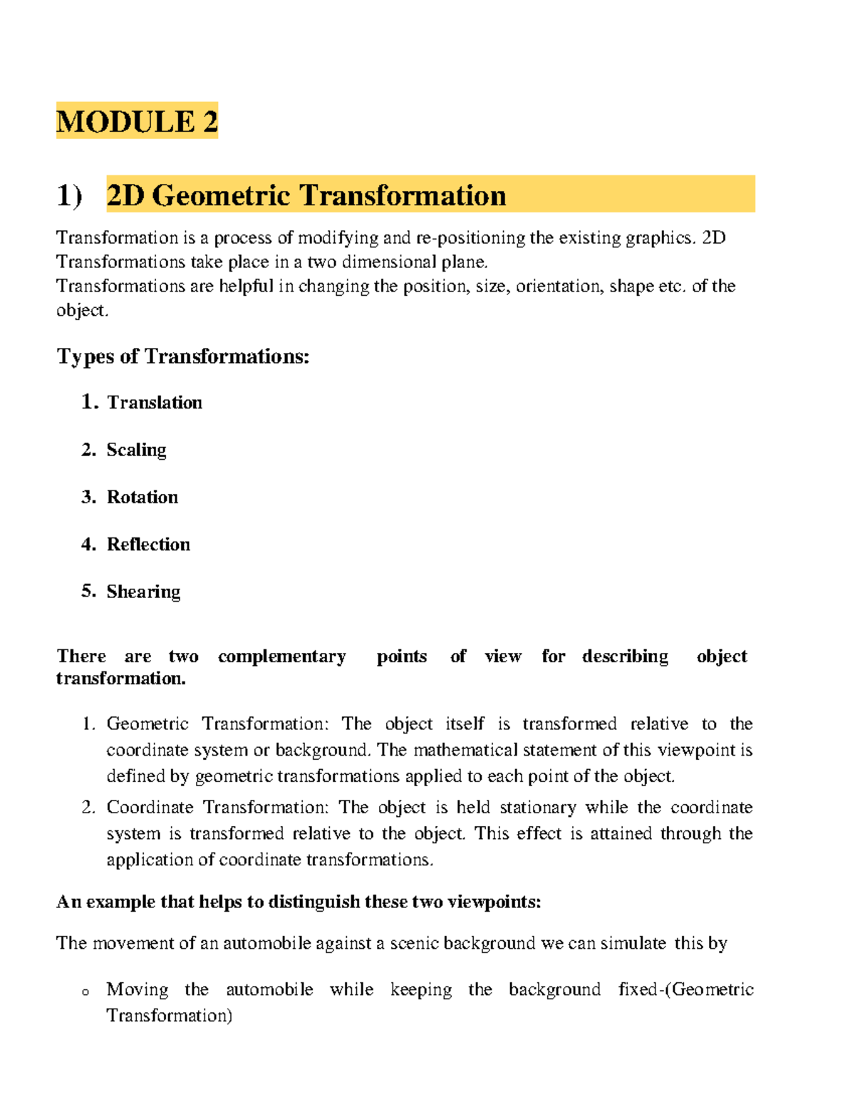 Module 2: 2D Geometric Transformations Explained - Studocu