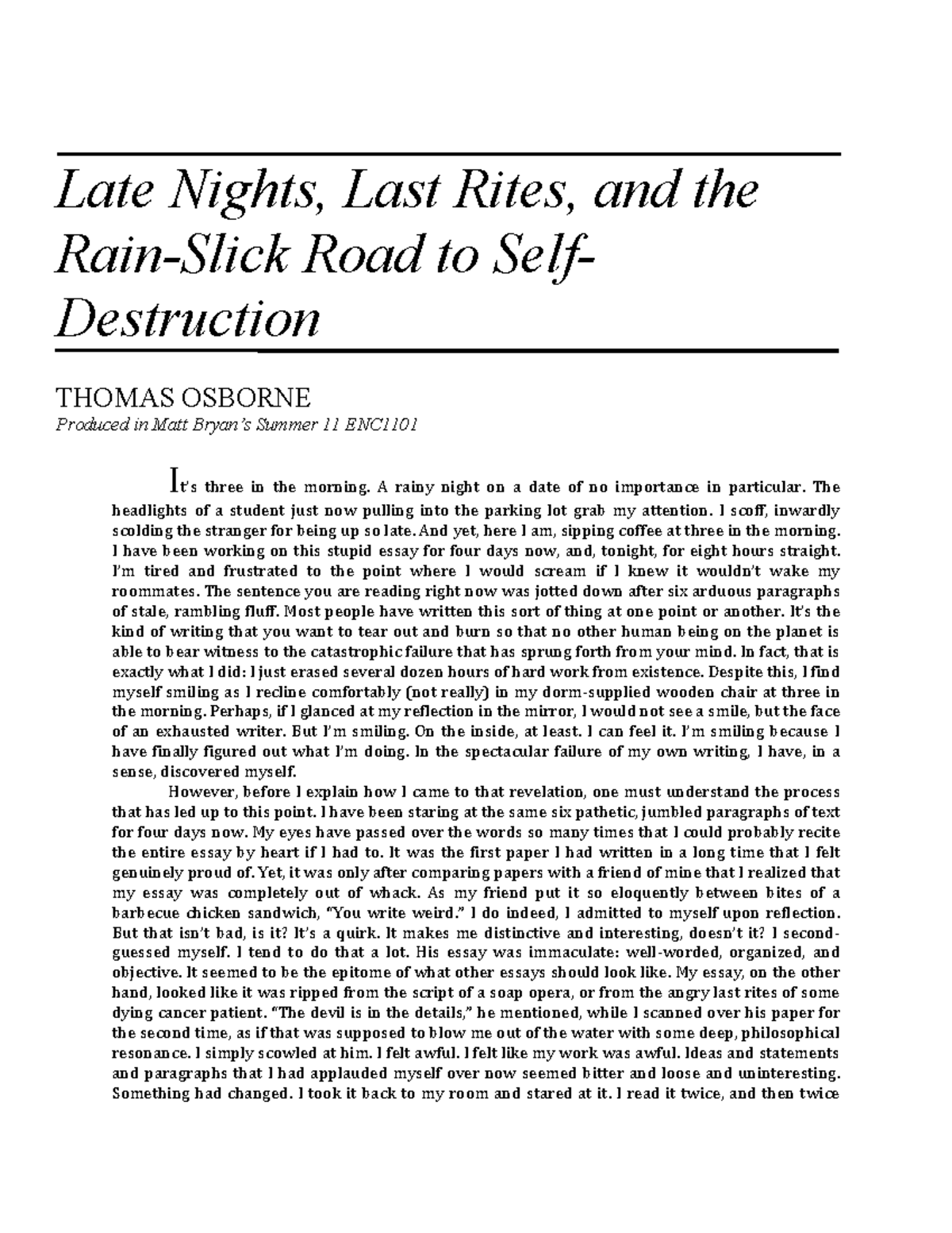Late Nights and Self-Discovery: An Essay Journey in ENC1101 - Late ...