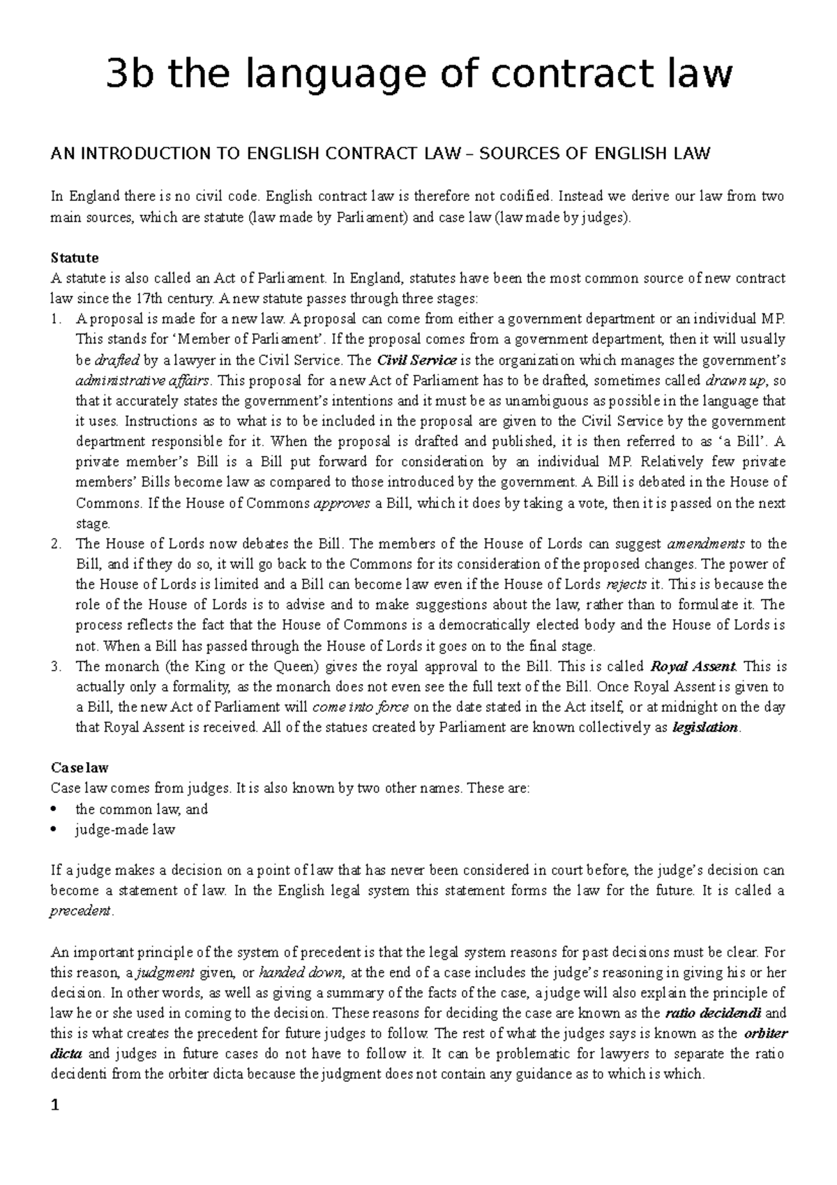 3B: The Language and Fundamentals of English Contract Law - Studocu