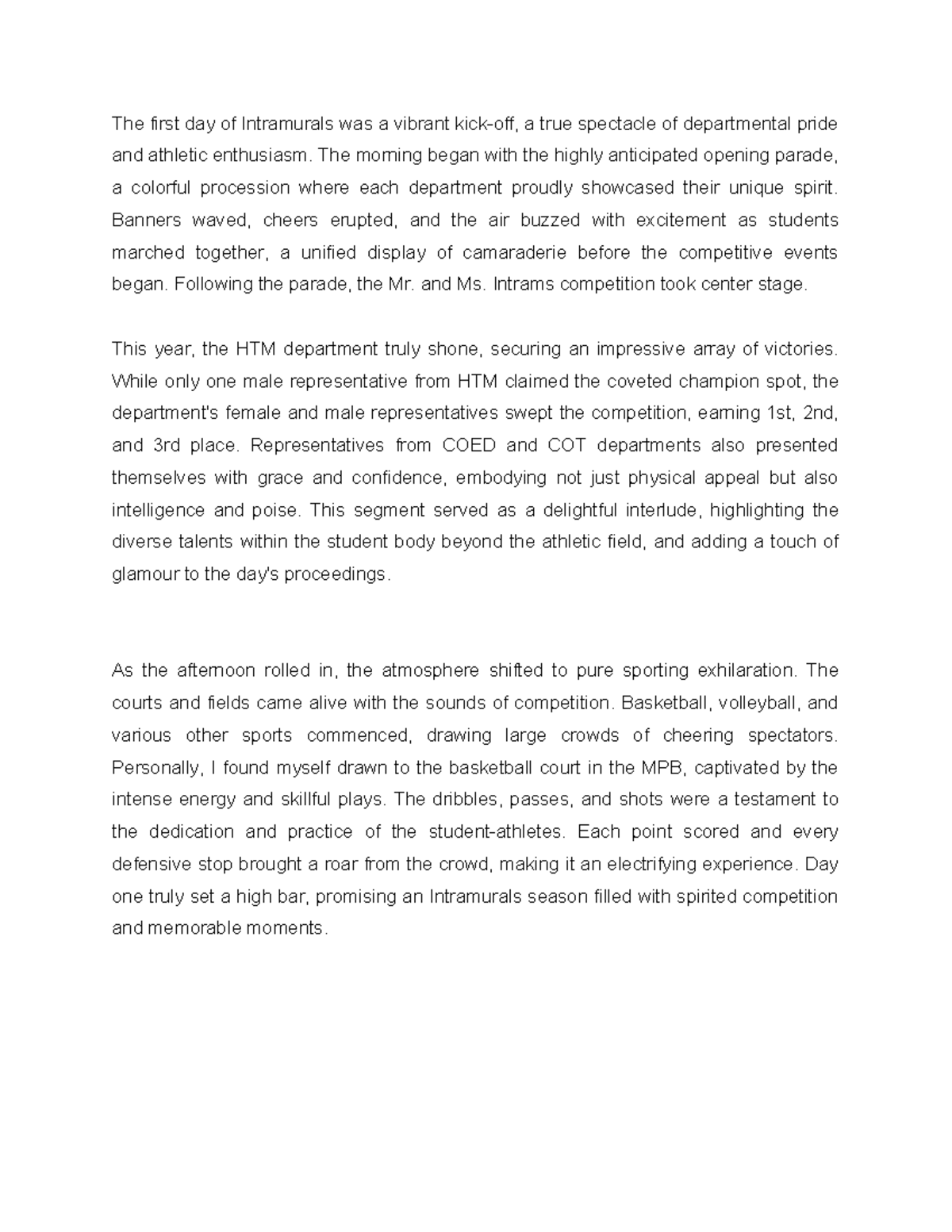 Reflection on the Vibrant Intramurals Experience: A 3-Day Overview ...