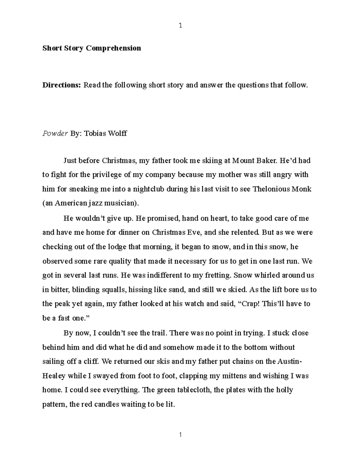 ENG 101: Powder Short Story Analysis and Comprehension Questions - Studocu