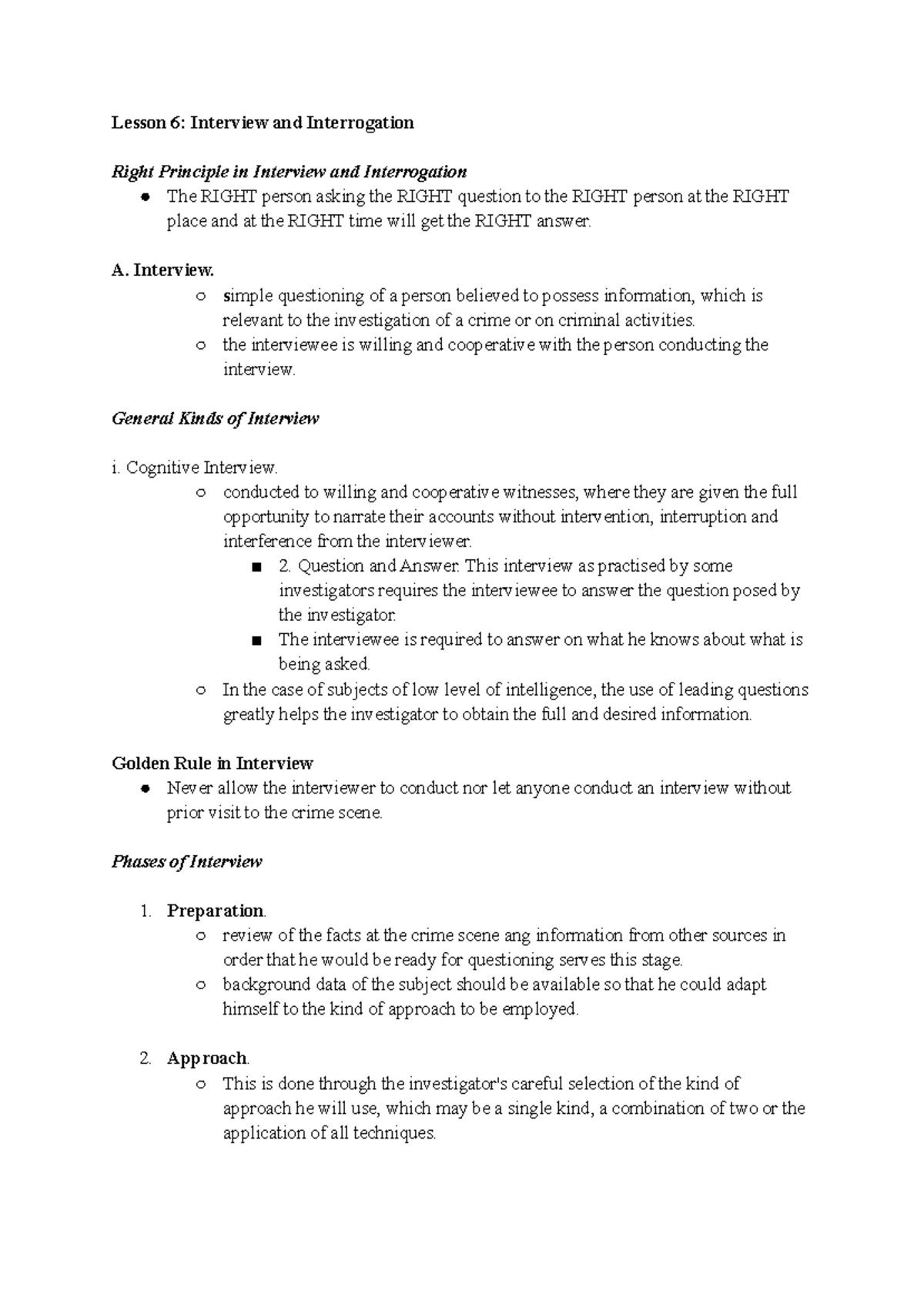 Lesson 6 Interview And Interrogation Techniques Lecture Studocu