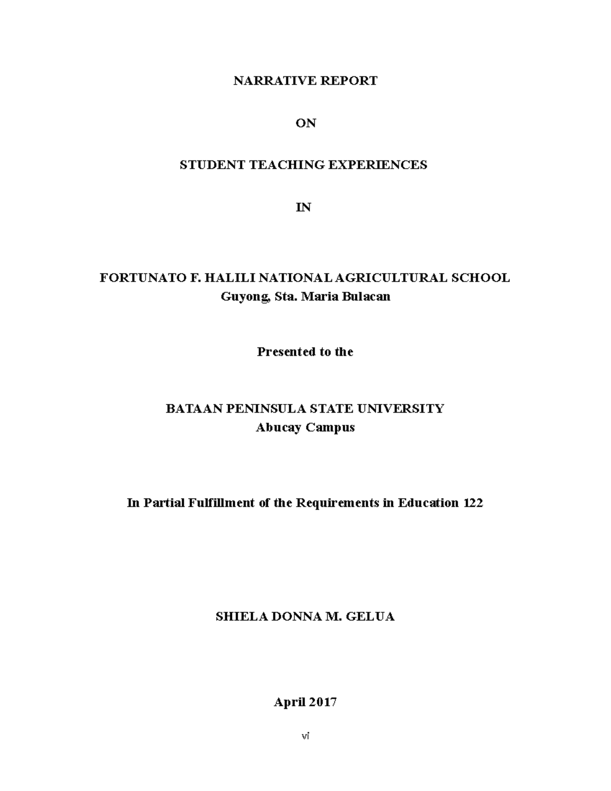 Narrative Report on Student Teaching Exp in Edu 122 at BPSU - Studocu