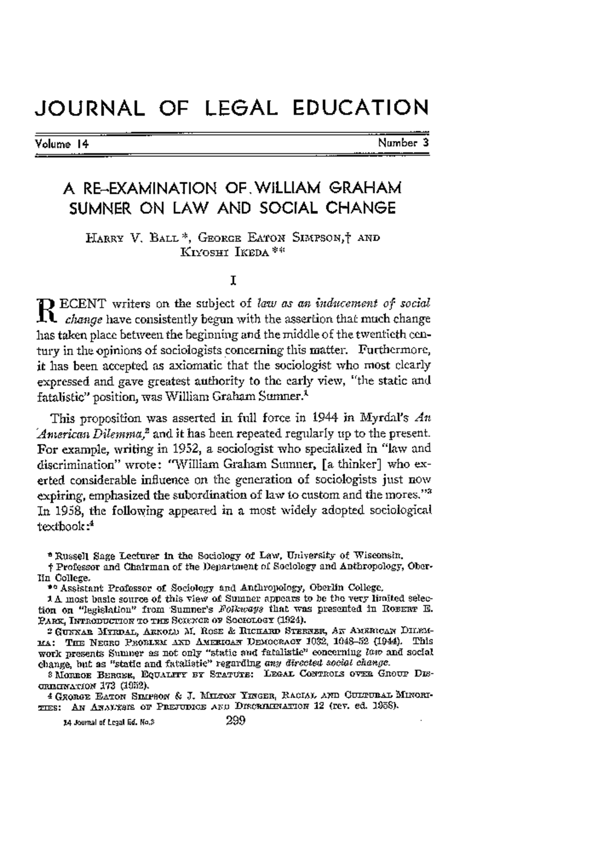 A Re-examination of William Graham Sumner on Law and Social Change ...